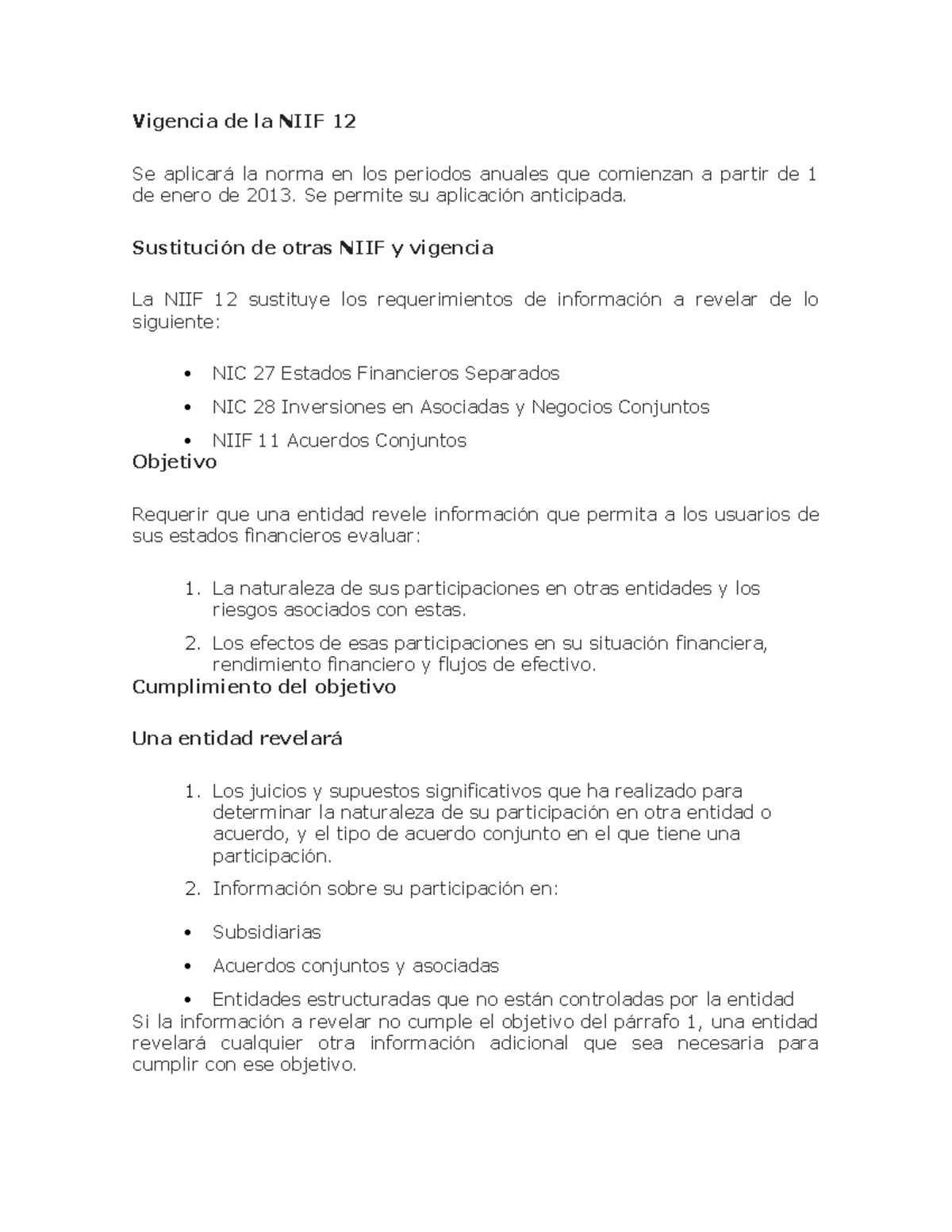 Resumen niif 12 - Vigencia de la NIIF 12 Se aplicará la norma en los ...