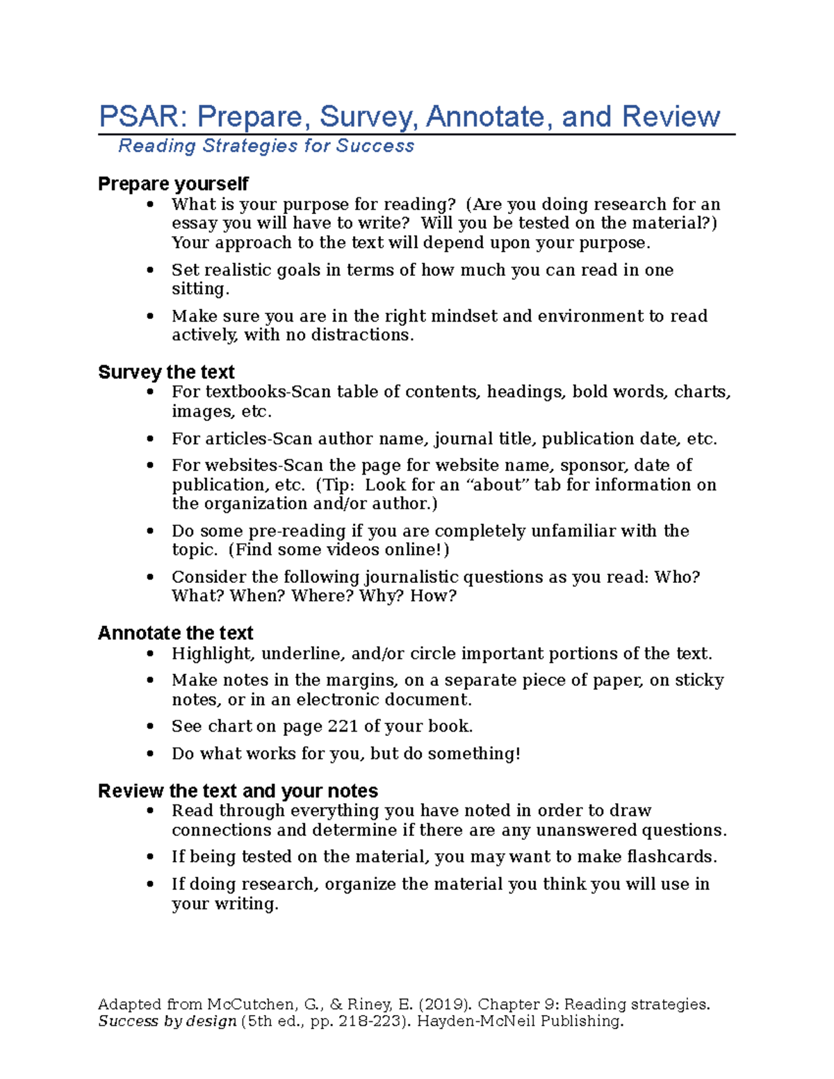 PSAR Handout for ACA 122 College Transfer Success - PSAR: Prepare ...