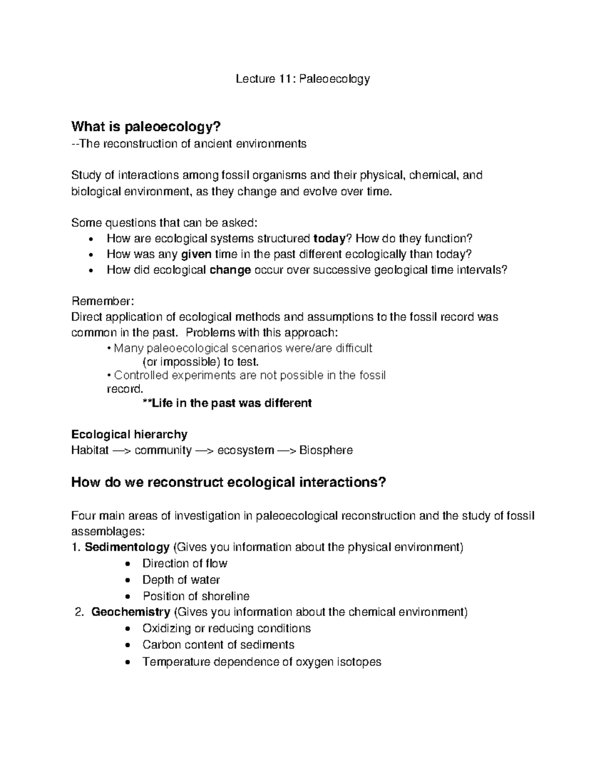 Lecture 11 2016 Paleoecology - Lecture 11: Paleoecology What is ...