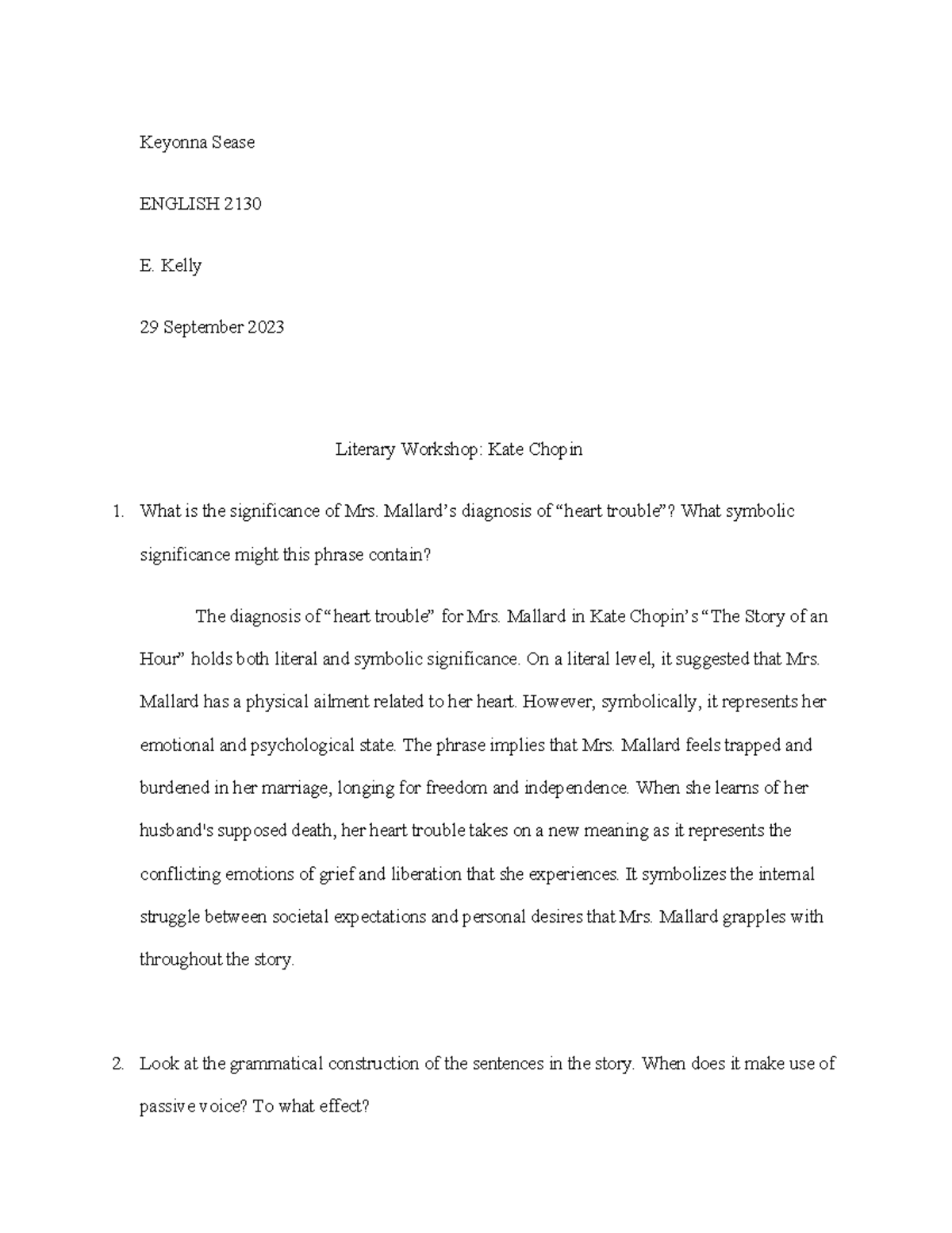 Literary Workshop Week 6-Keyonna Sease - Keyonna Sease ENGLISH 2130 E ...