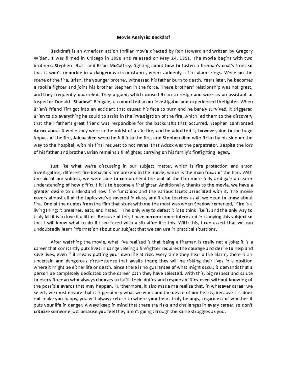 Backdraft - activity - Movie Analysis: Backdraf Backdraft is an ...