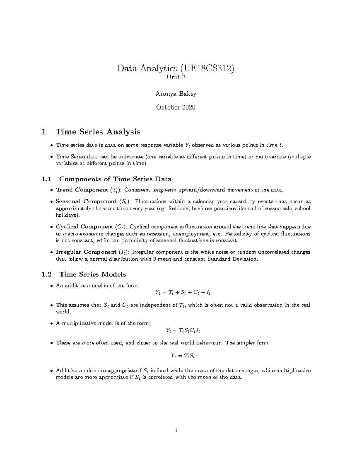 Data Analytics_Lecture3 - Data Analytics (UE18CS312) Unit 3 Aronya ...