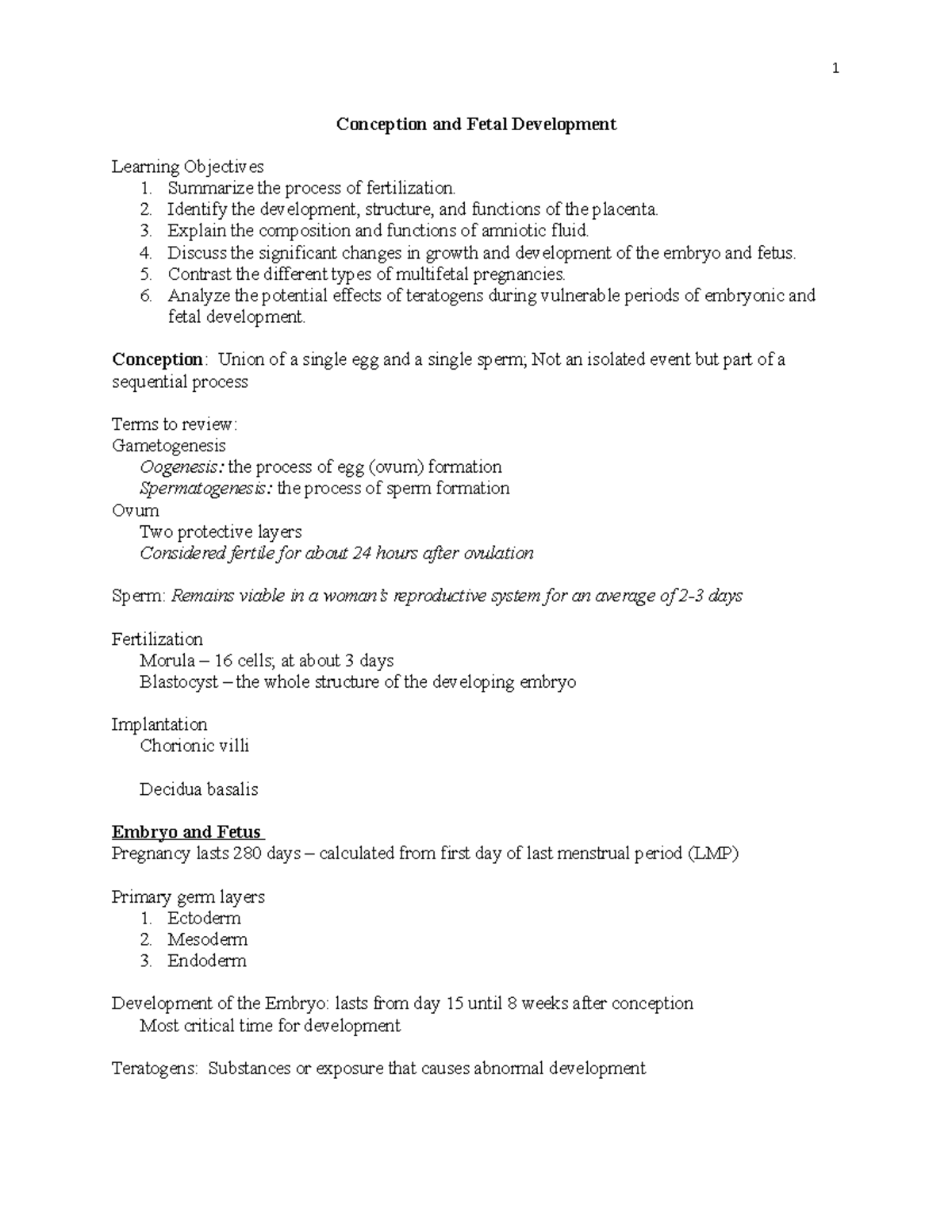 Note guide conception and fetal development spring 2020 - 1 Conception ...