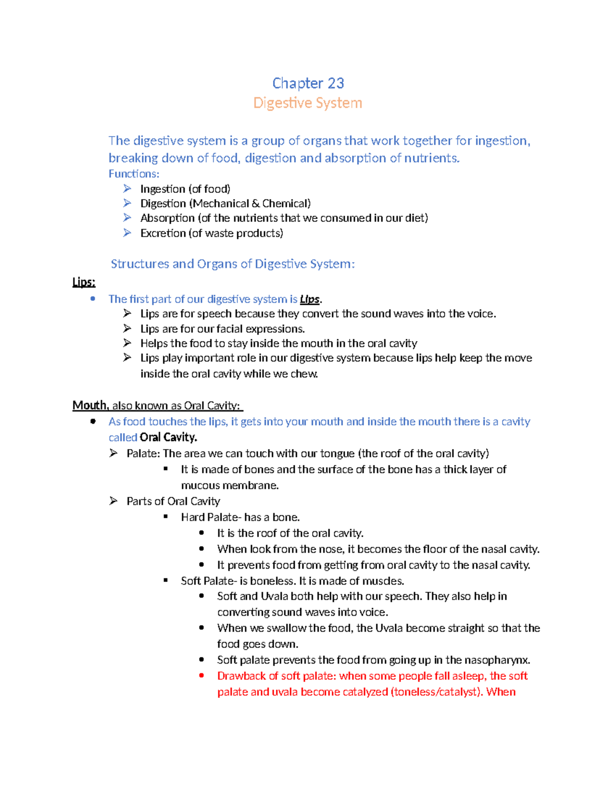 Digestive System (GI Tract) Notes Dr. Naveed - Chapter 23 Digestive ...