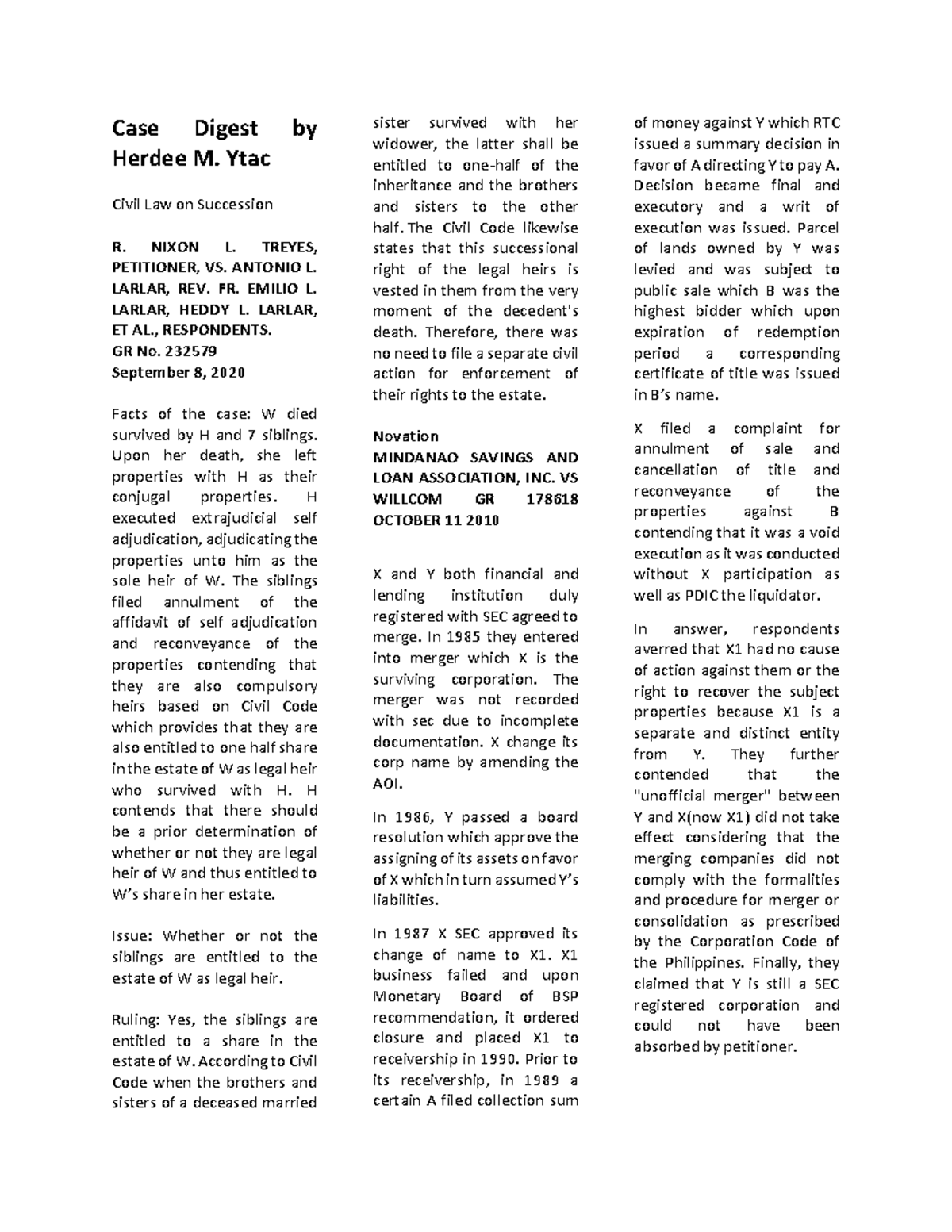 Herdee case digest - Case Digest by Herdee M. Ytac Civil Law on ...