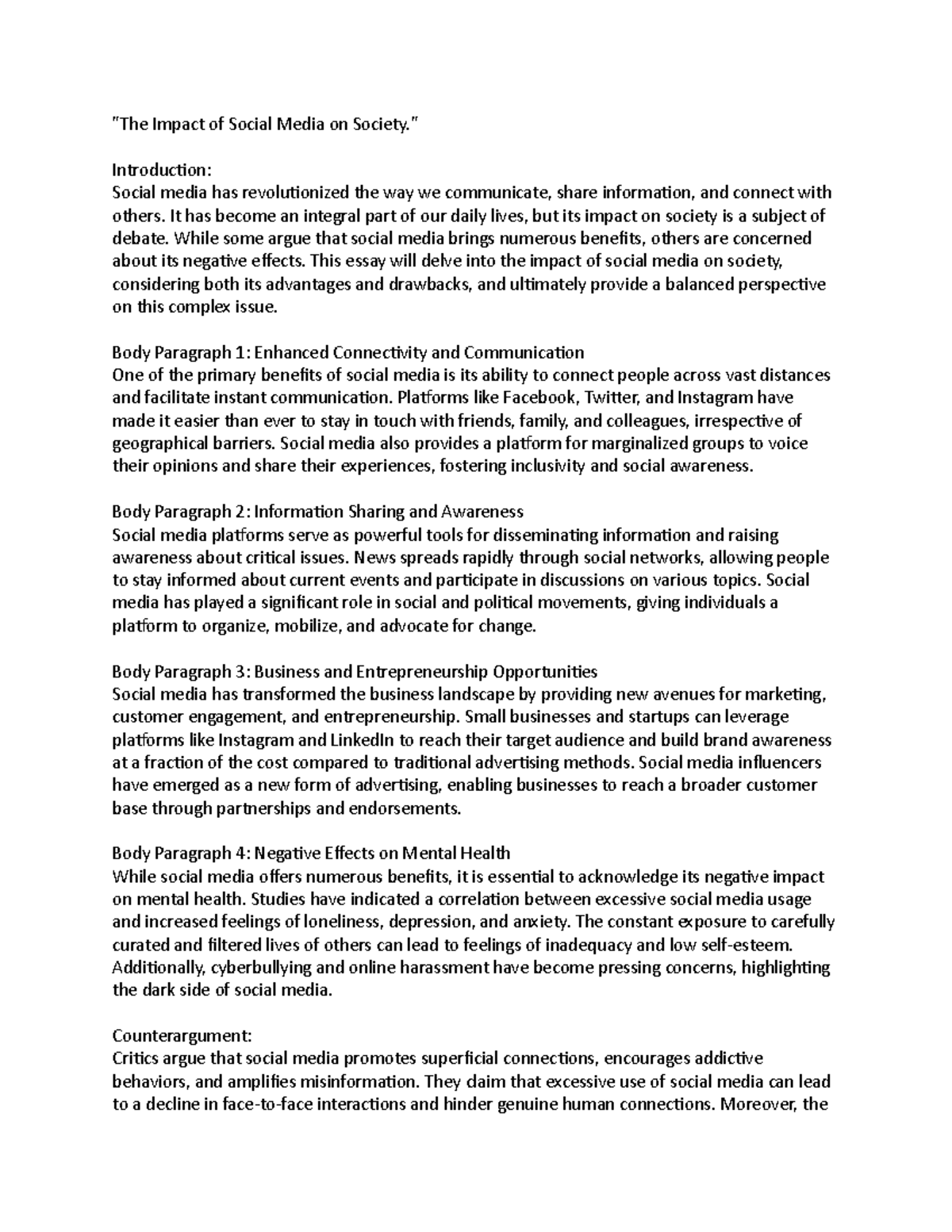 The Impact of Social Media on Society - " Introduction: Social media ...