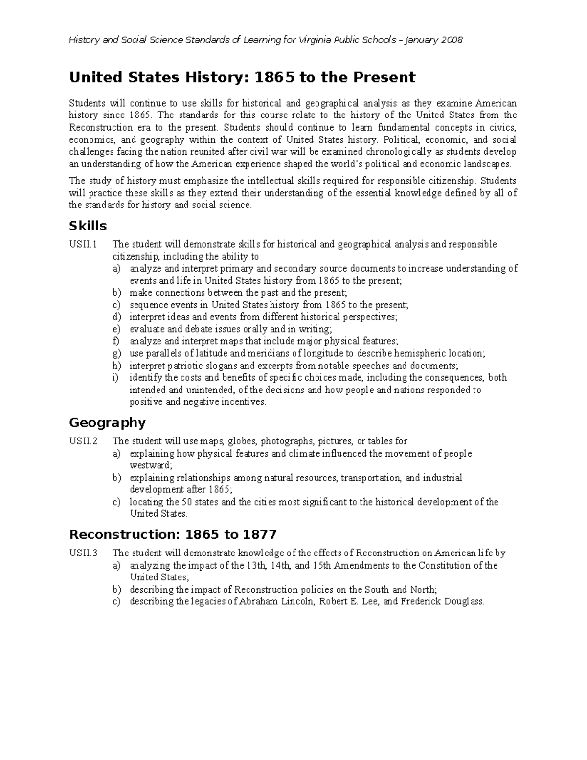 Stds ushistory 1865-present - History and Social Science Standards of ...