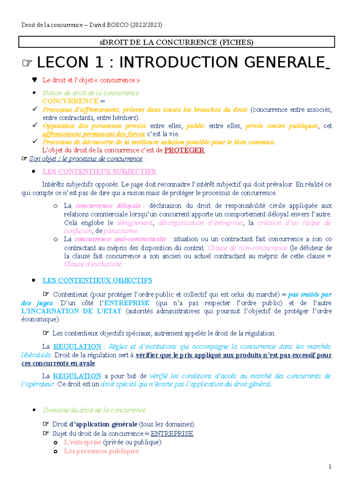 Concurrence (fiches) - sDROIT DE LA CONCURRENCE (FICHES) ☞ LECON 1 : INTRODUCTION GENERALE Le ...