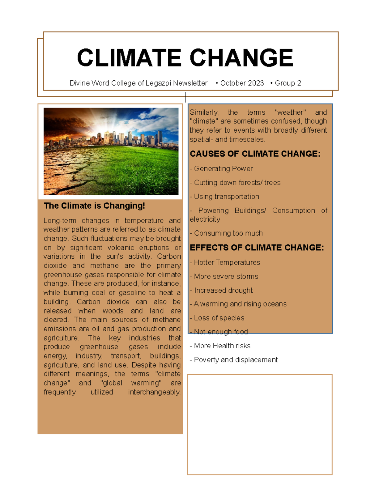 Climate change group project - CLIMATE CHANGE Divine Word College of ...