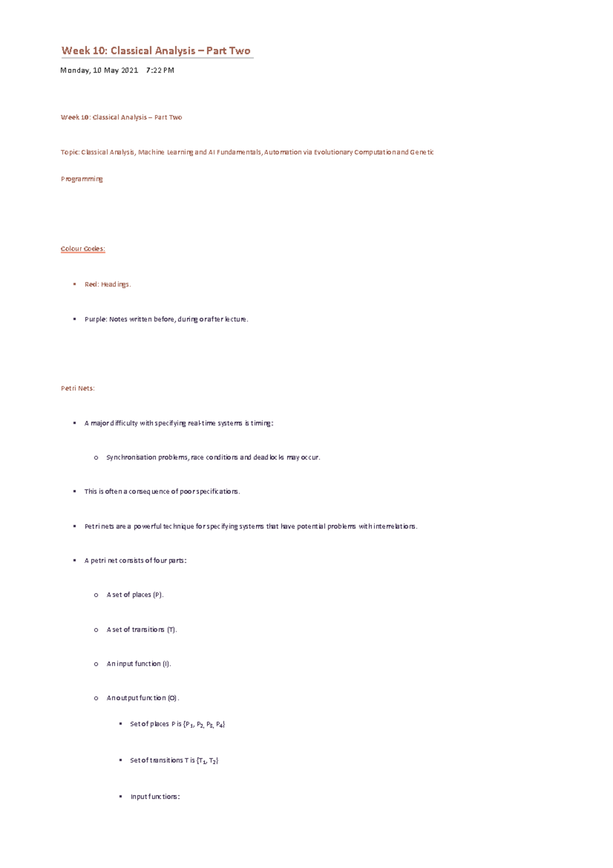 Comp1010 Week 10 Classical Analysis Part Two Week 10 Classical Analysis Part Two