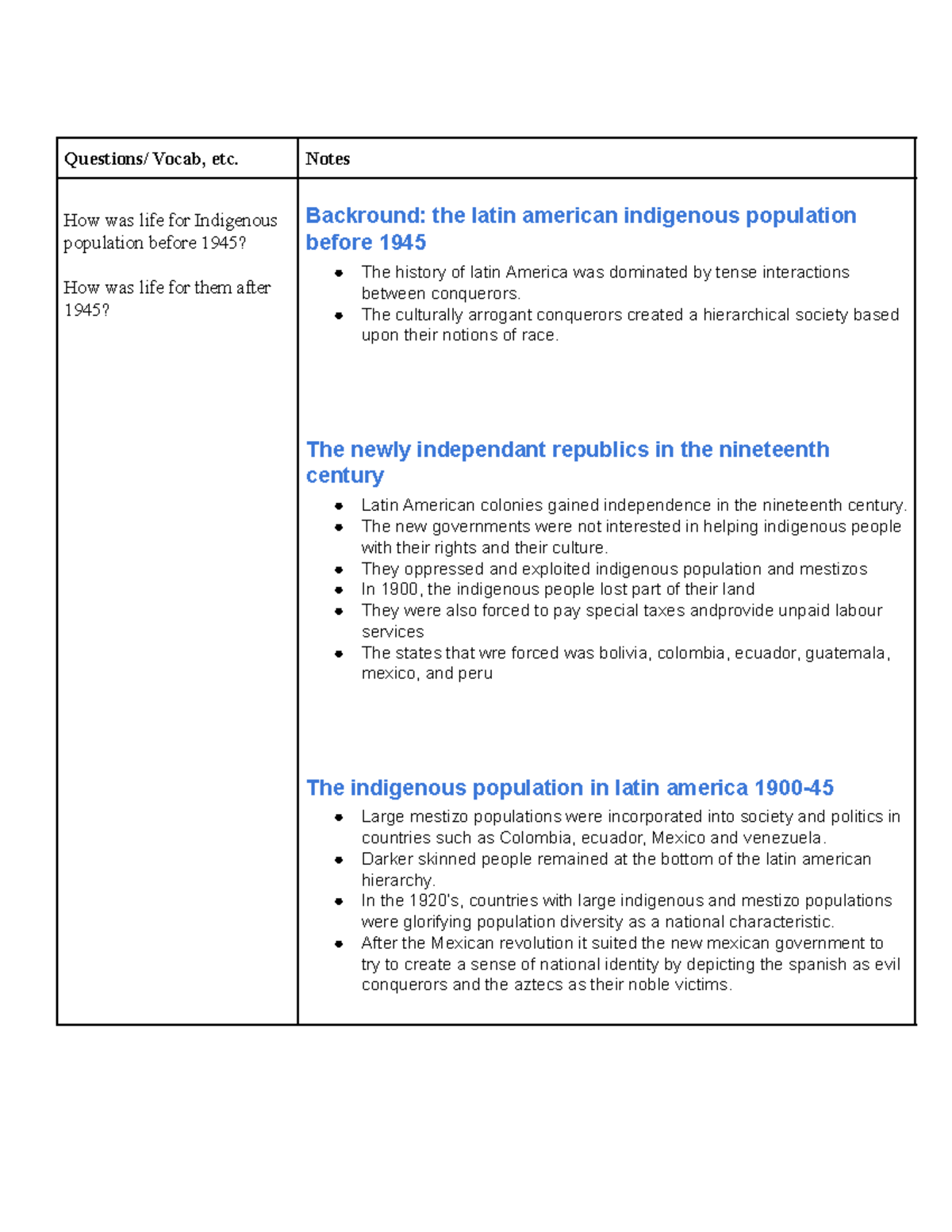 Native American Cornell Notes - Questions/ Vocab, etc. Notes How was ...