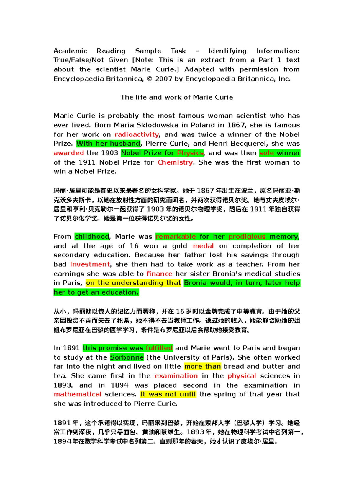 Ieltsorg Identifying INFO AID - Academic Reading Sample Task – Identifying Information: - Studocu