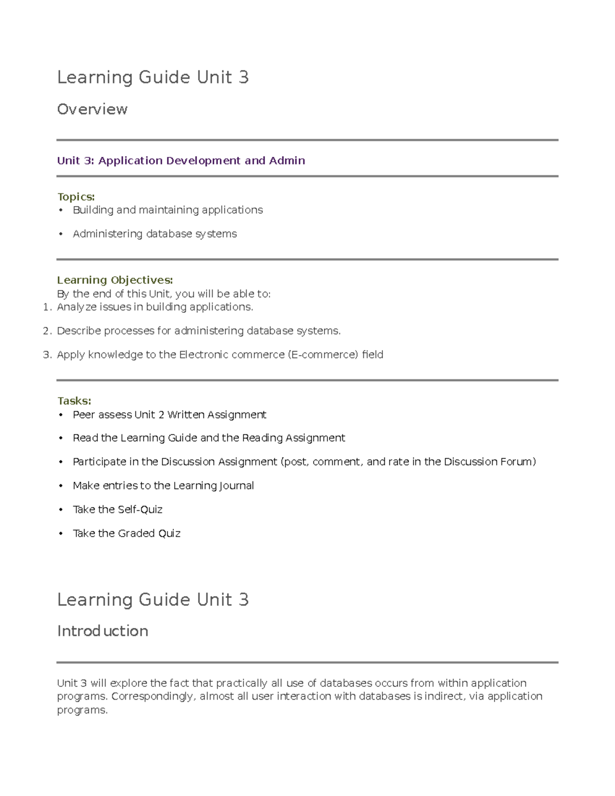 Learning guide 3 - Summary Databases 2 (proctored course) - Learning Guide Unit 3 Overview Unit ...