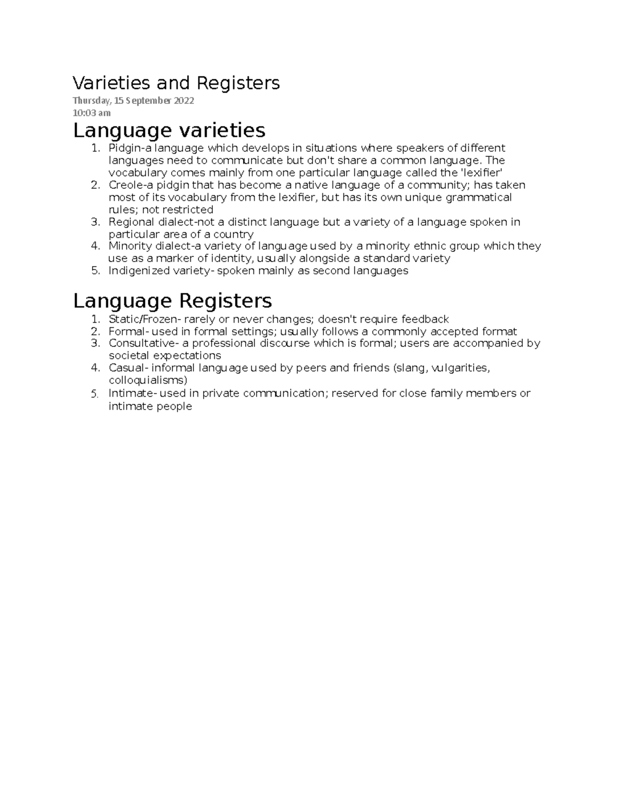 Varieties and Registers - Varieties and Registers Thursday, 15 ...