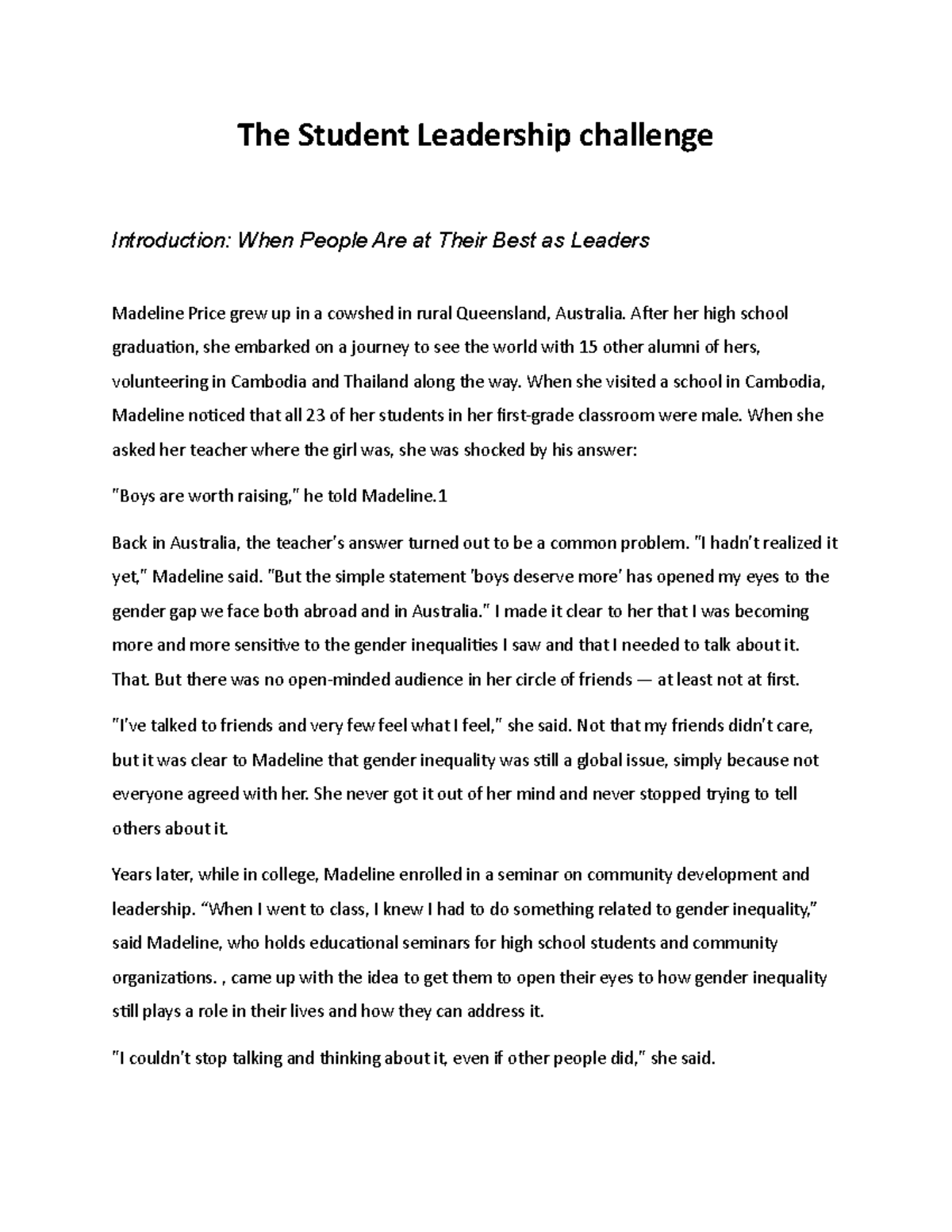 Intro to leadership - The Student Leadership challenge Introduction ...