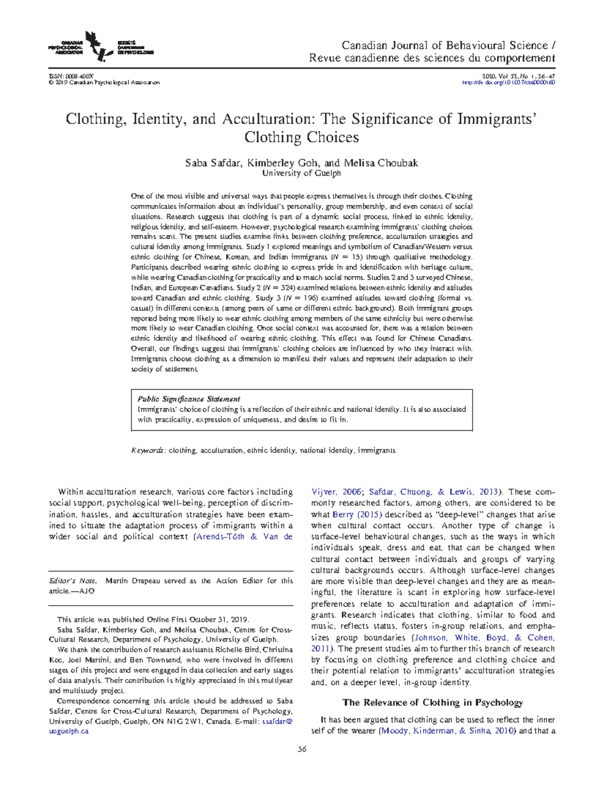 Clothing, Identity, and Acculturation The Significance of Immigrants ...