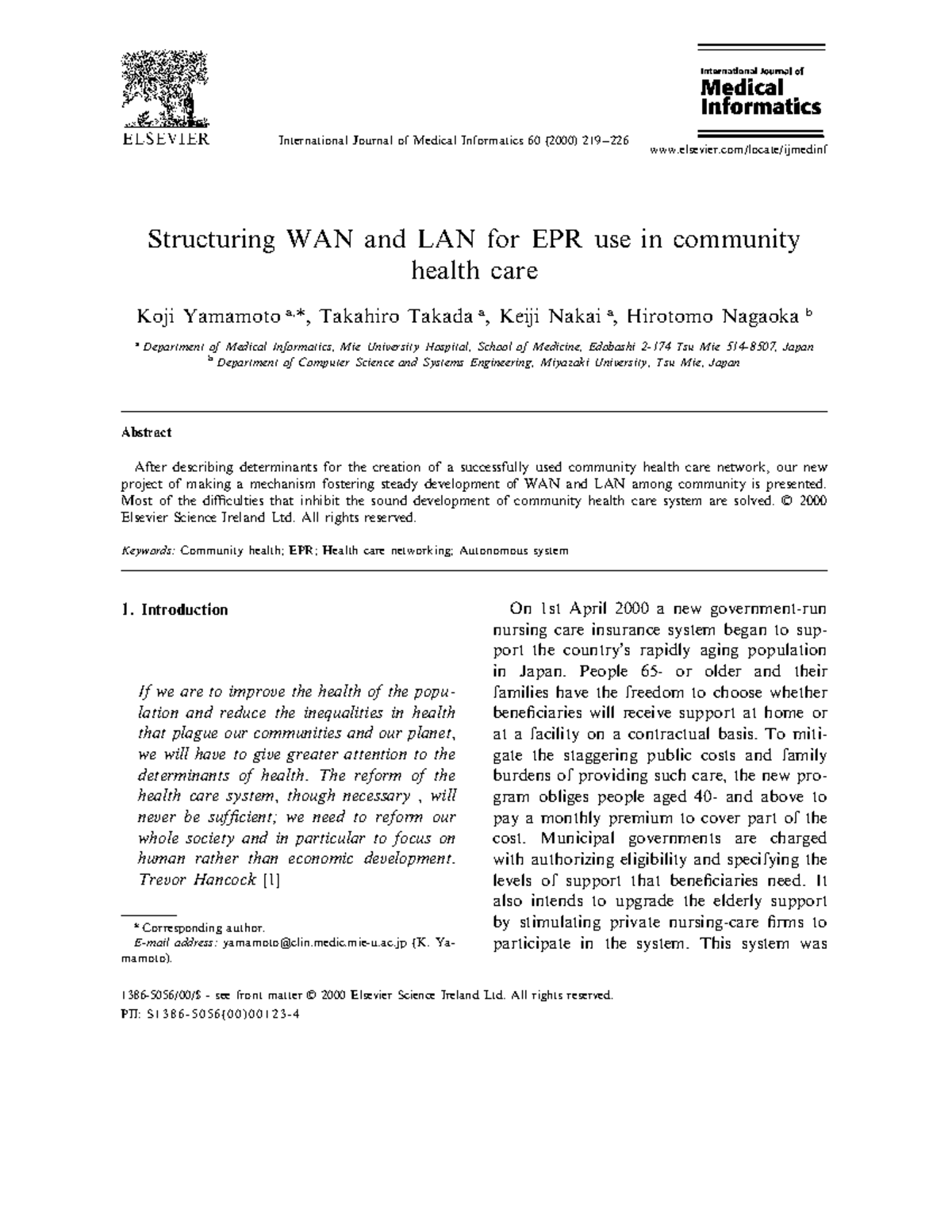 Structuring WAN and LAN for EPR use in community health care ...