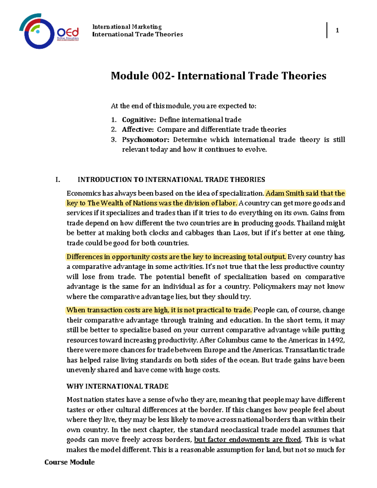 Module 002-International Trade Theories - International Trade Theories ...