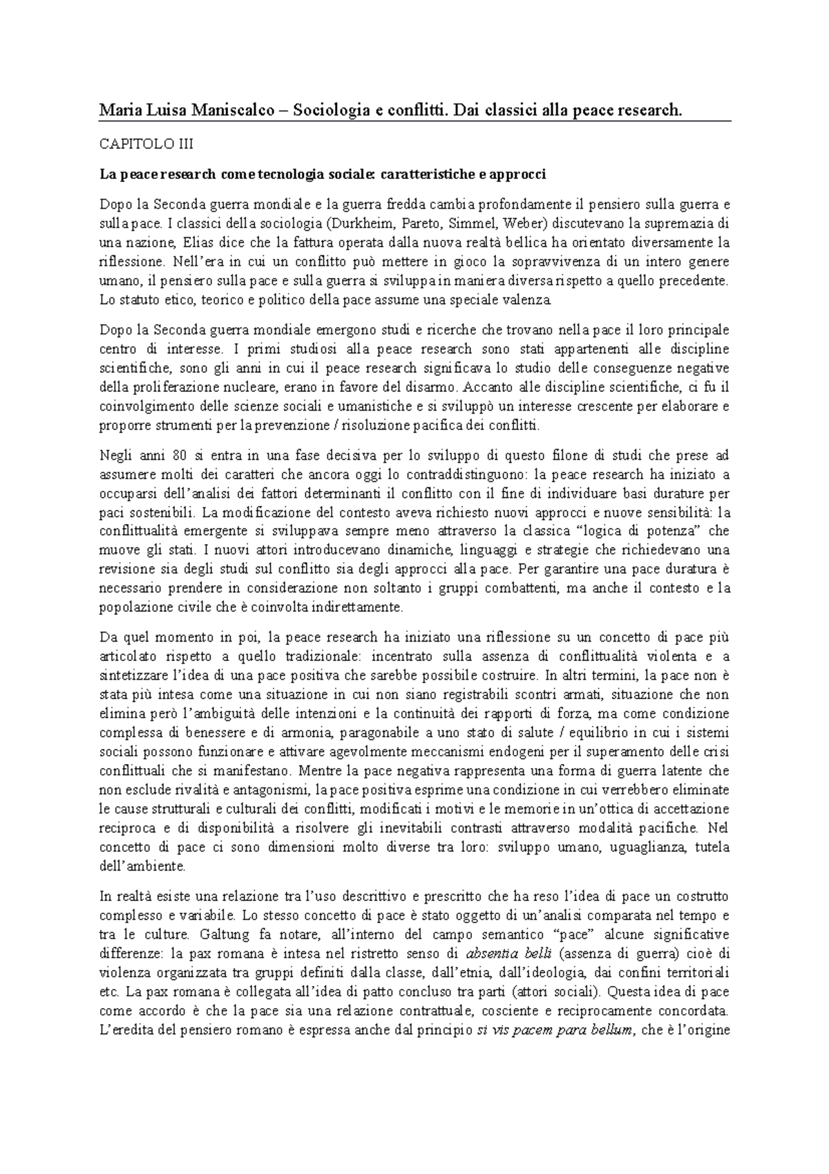 Maria Luisa Maniscalco – Sociologia e conflitti - Dai classici alla ...