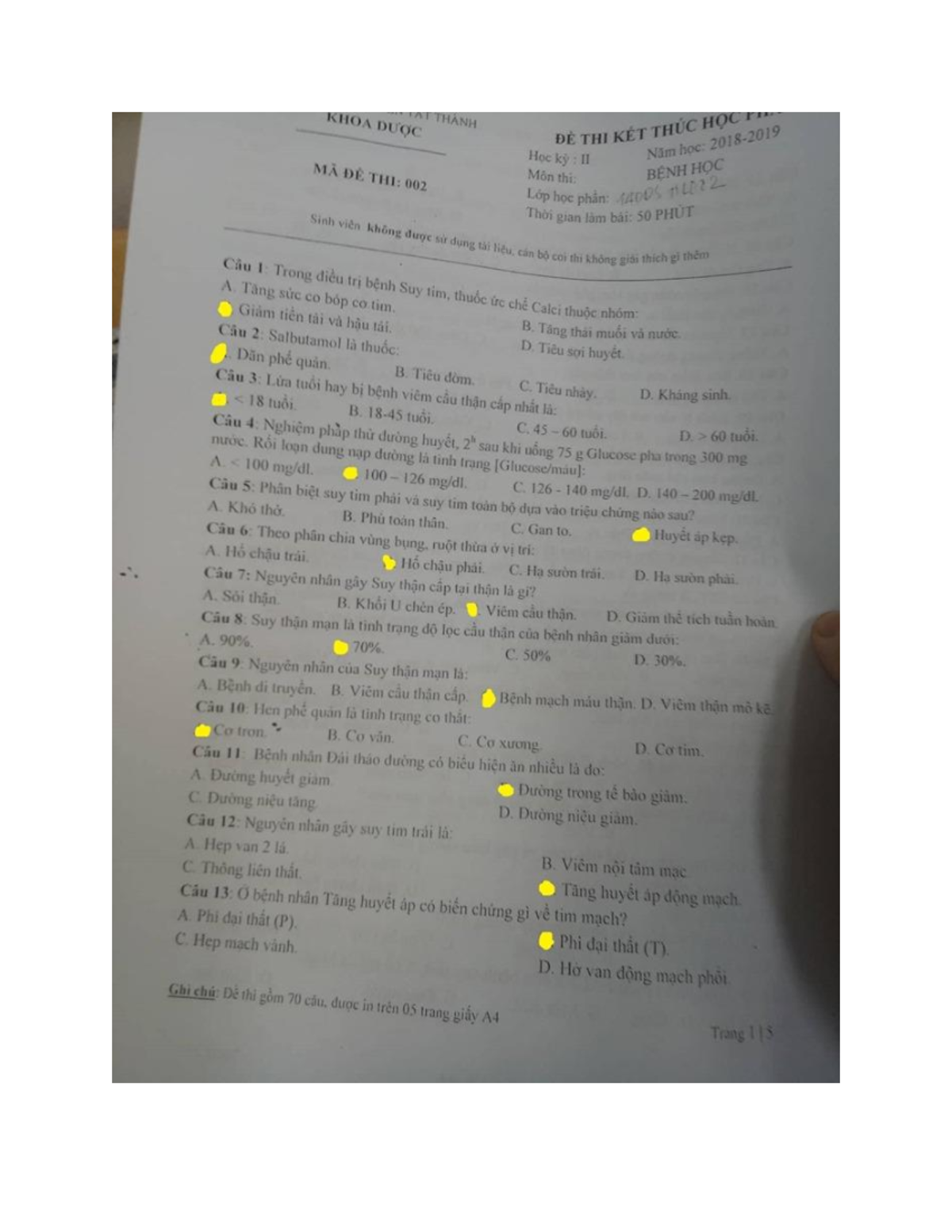 File gộp đề ôn thi BH - Hóa sinh hóa học thực phẩm - Studocu