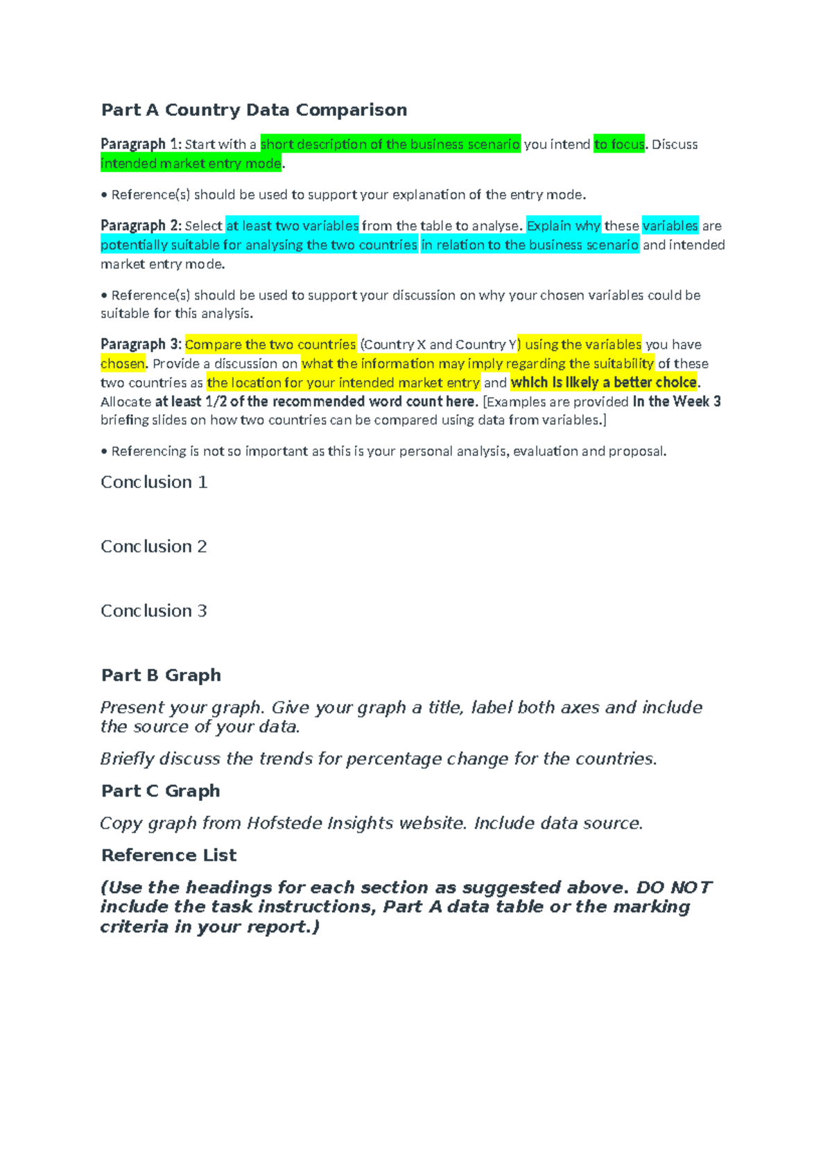 Assignment 1 brief guide - Part A Country Data Comparison Paragraph 1 ...