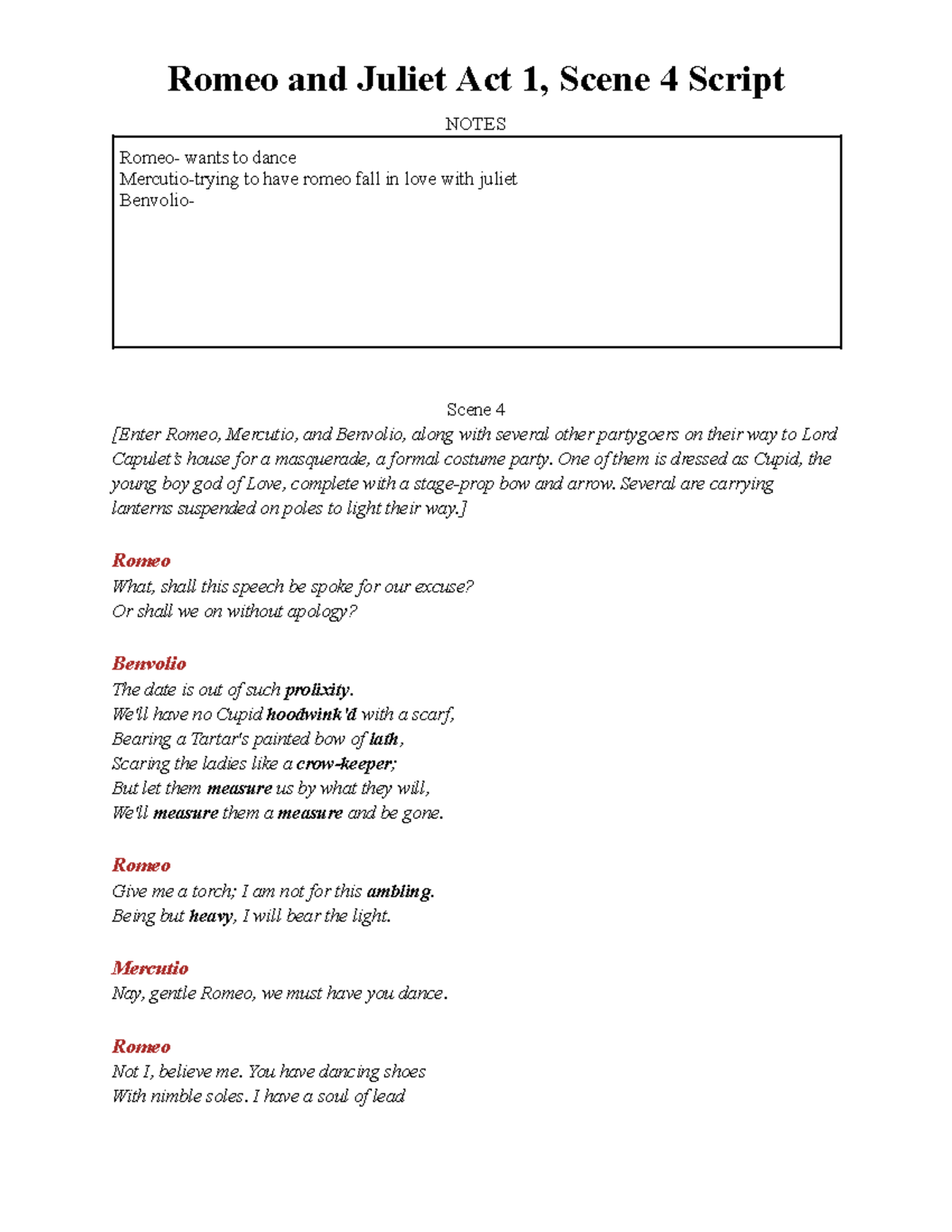 Aaliyah Martinez - Romeo and Juliet Act 1, Scene 4 Script - Romeo and ...