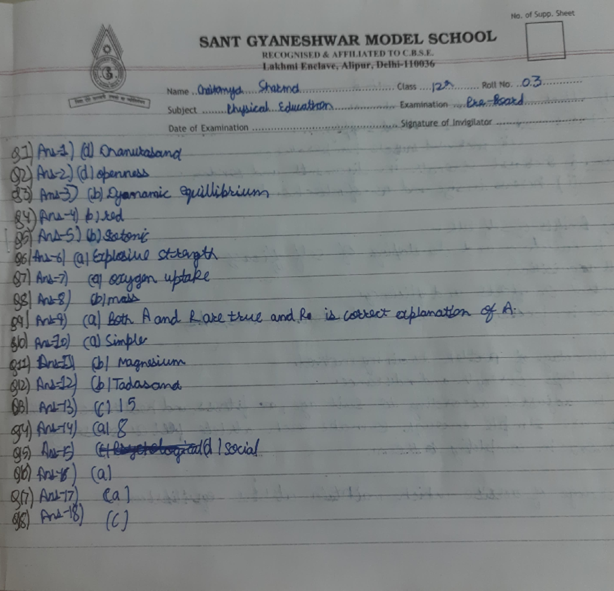 P E EXAM - Gttg - 3 An5) 6) Sotoni b]ma 4) And-) Name SANT GYANESHWAR ...