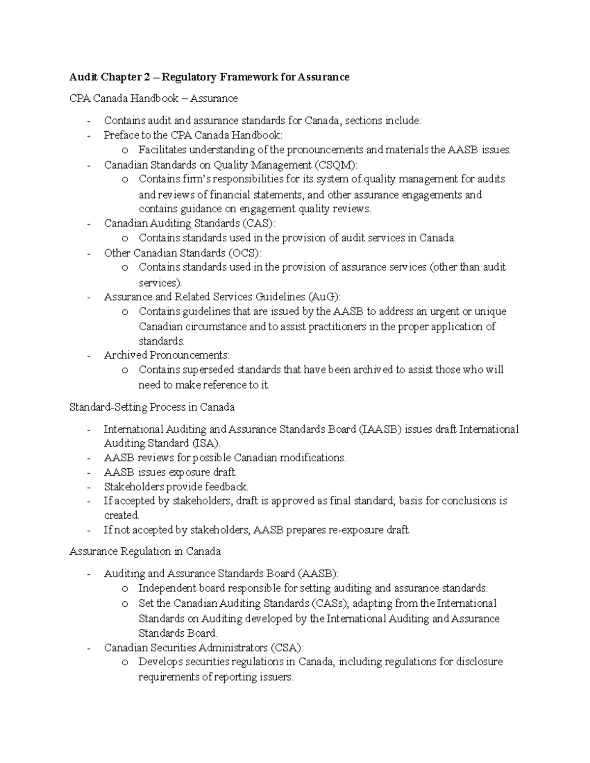 Unit 1 - Audit Chapter 2 Summary - Audit Chapter 2 – Regulatory Framework for Assurance CPA ...