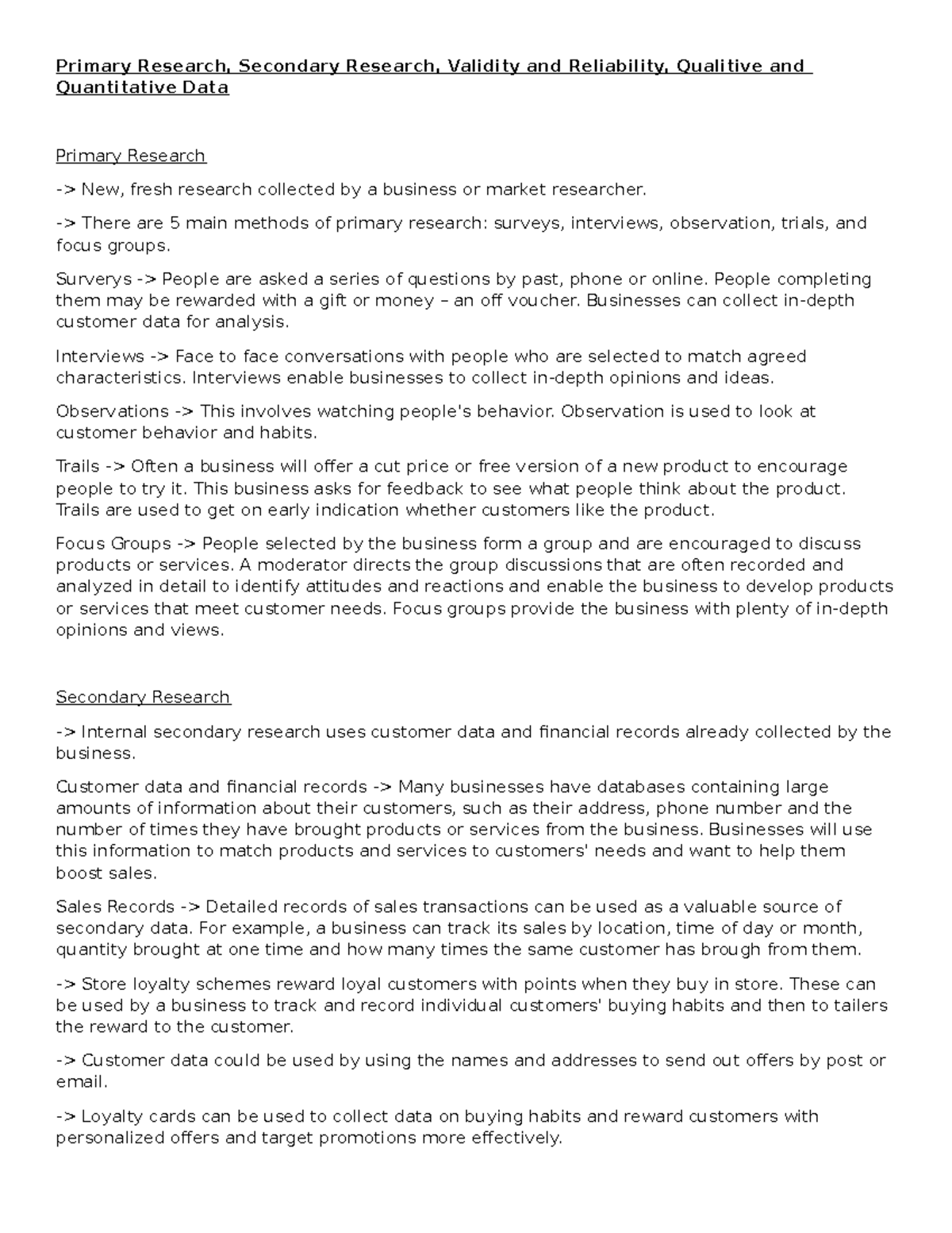 Pearson BTEC National Business Unit 2 - Primary Research, Secondary ...