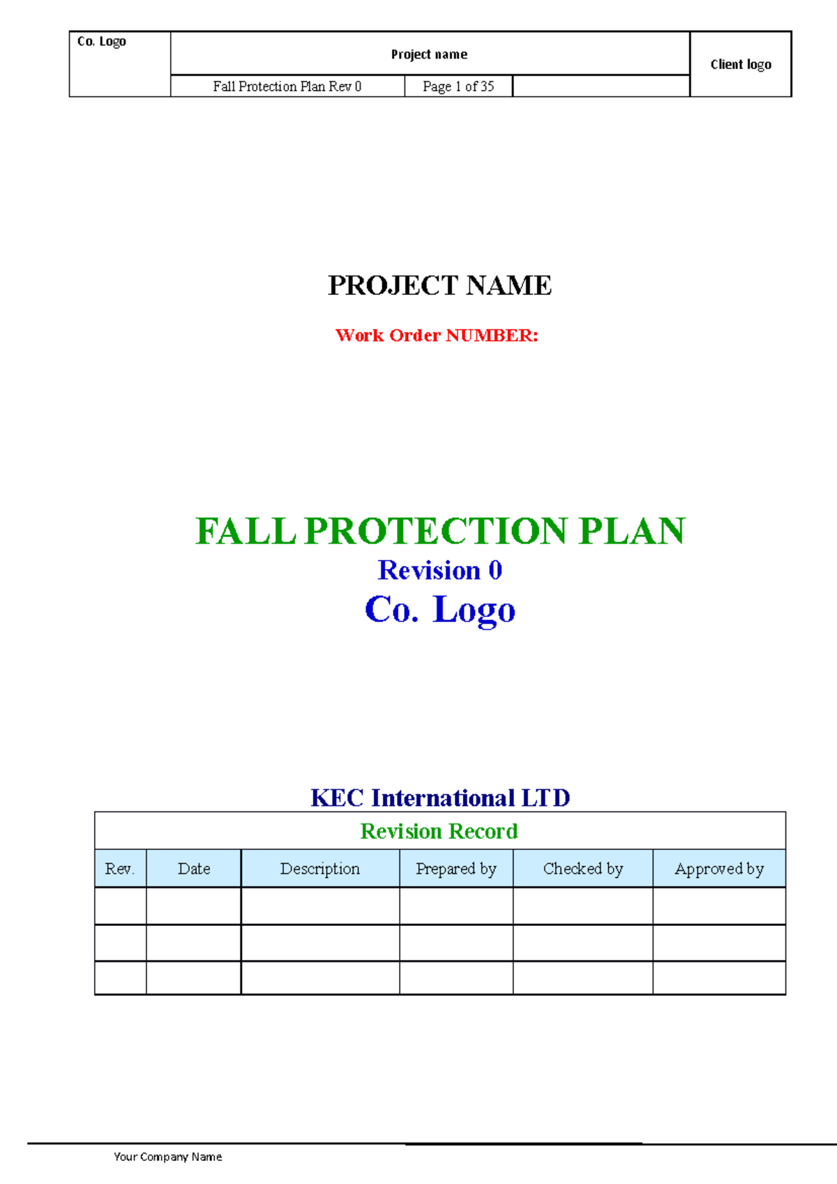 FALL Protection PLAN - Good notes - Project name Client logo Fall ...
