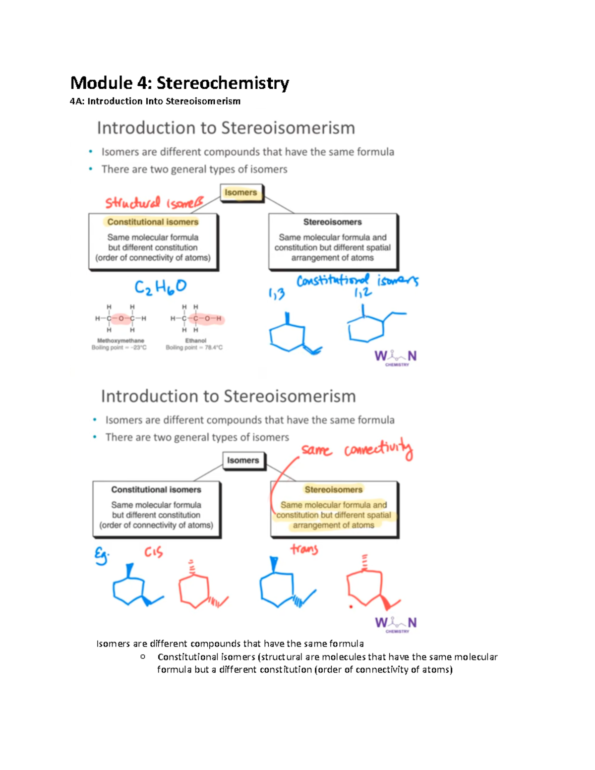 Module 4 - Module 4: Stereochemistry 4A: Introduction Into ...