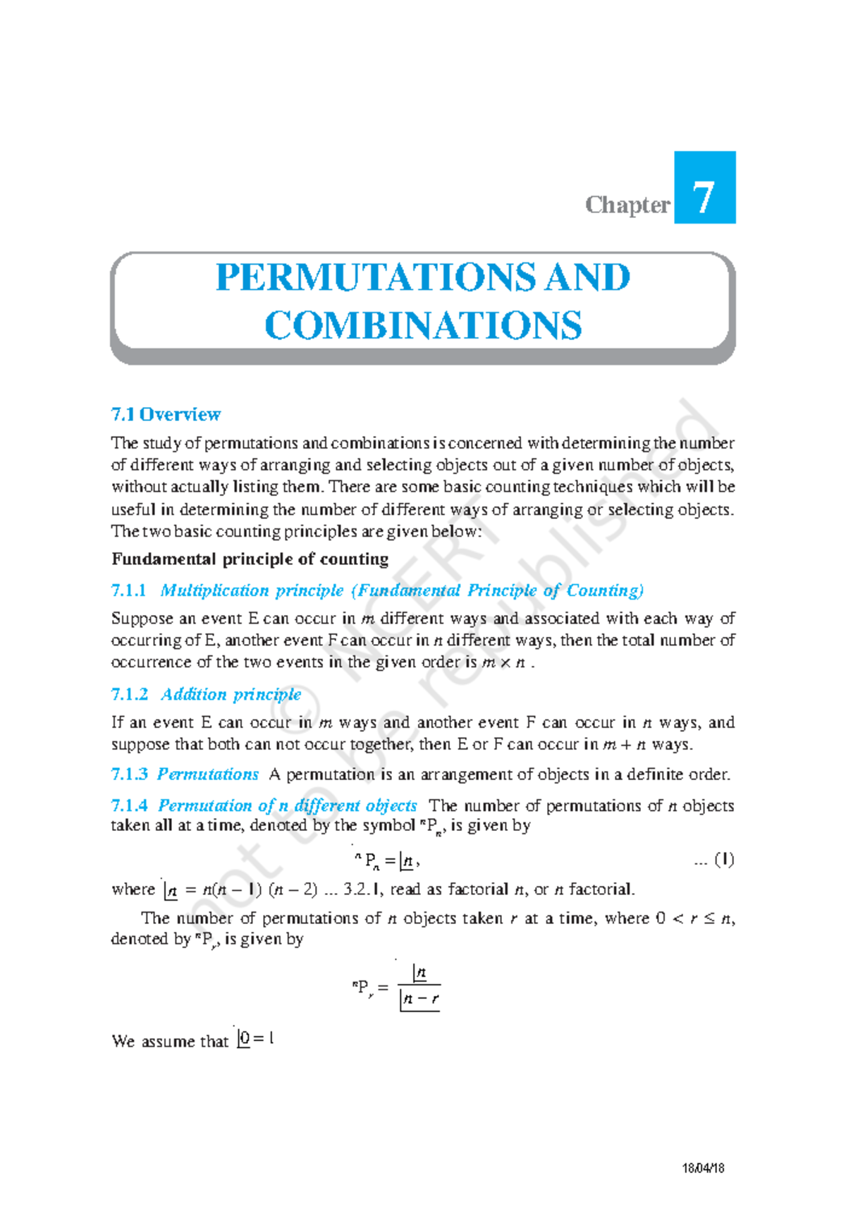 Permutations and Combinations - There are some basic counting techniques which will be useful in ...