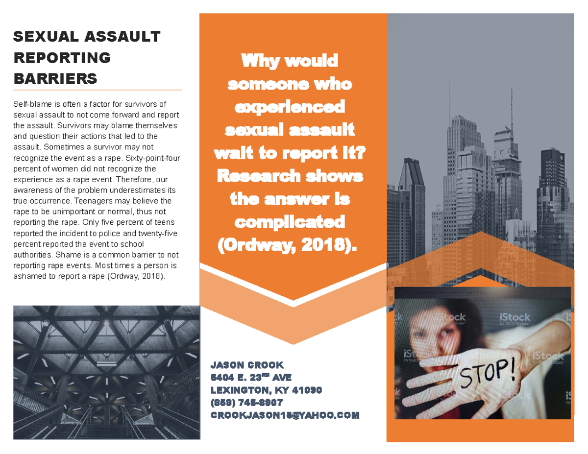 Sexual assault brochure - SEXUAL ASSAULT REPORTING BARRIERS Self-blame ...