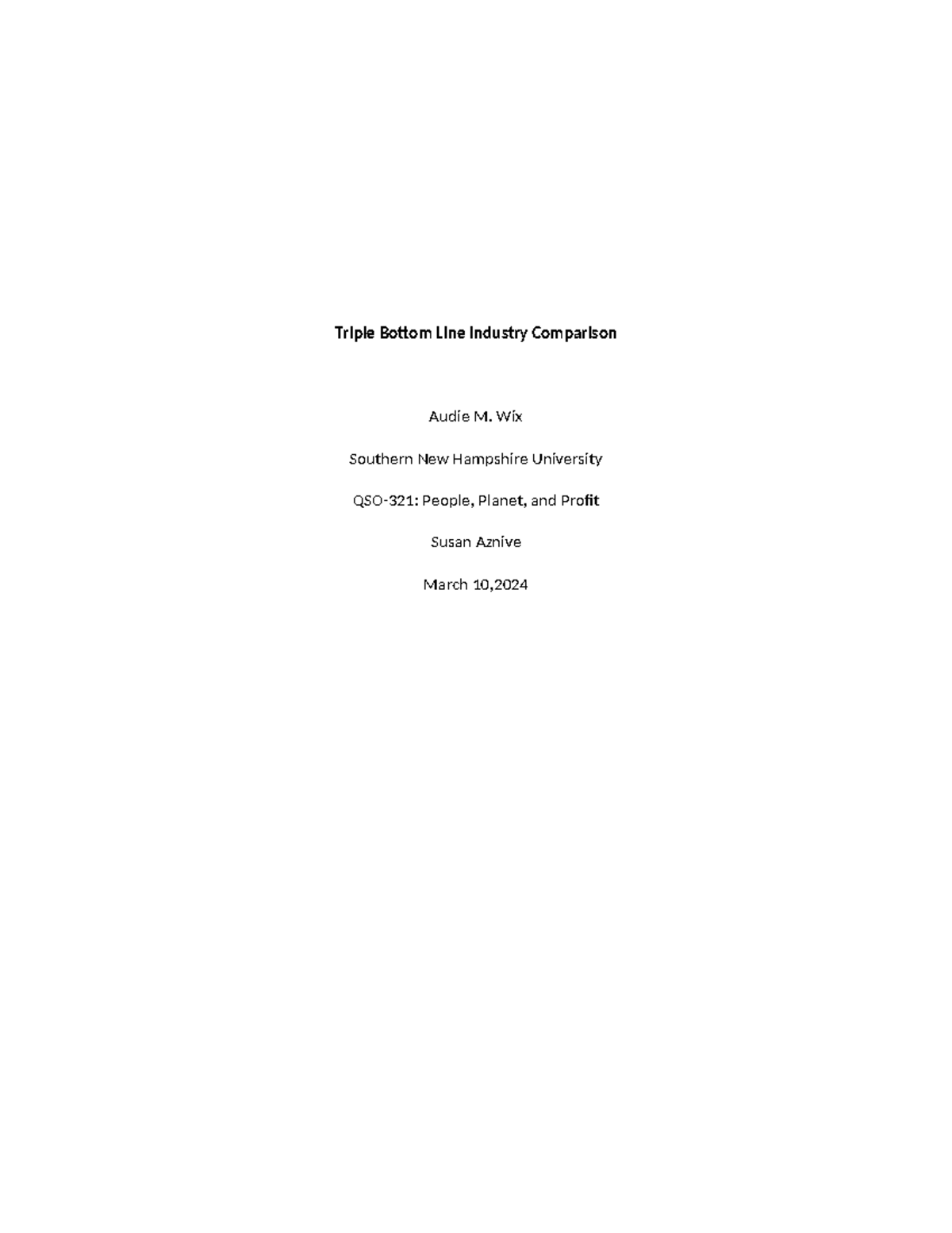 QSO 321 Module One Assignment - Triple Bottom Line Industry Comparison ...