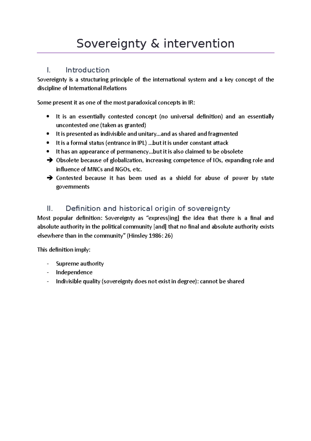 Class 7- Sovereignty&intervention - Sovereignty & intervention I ...