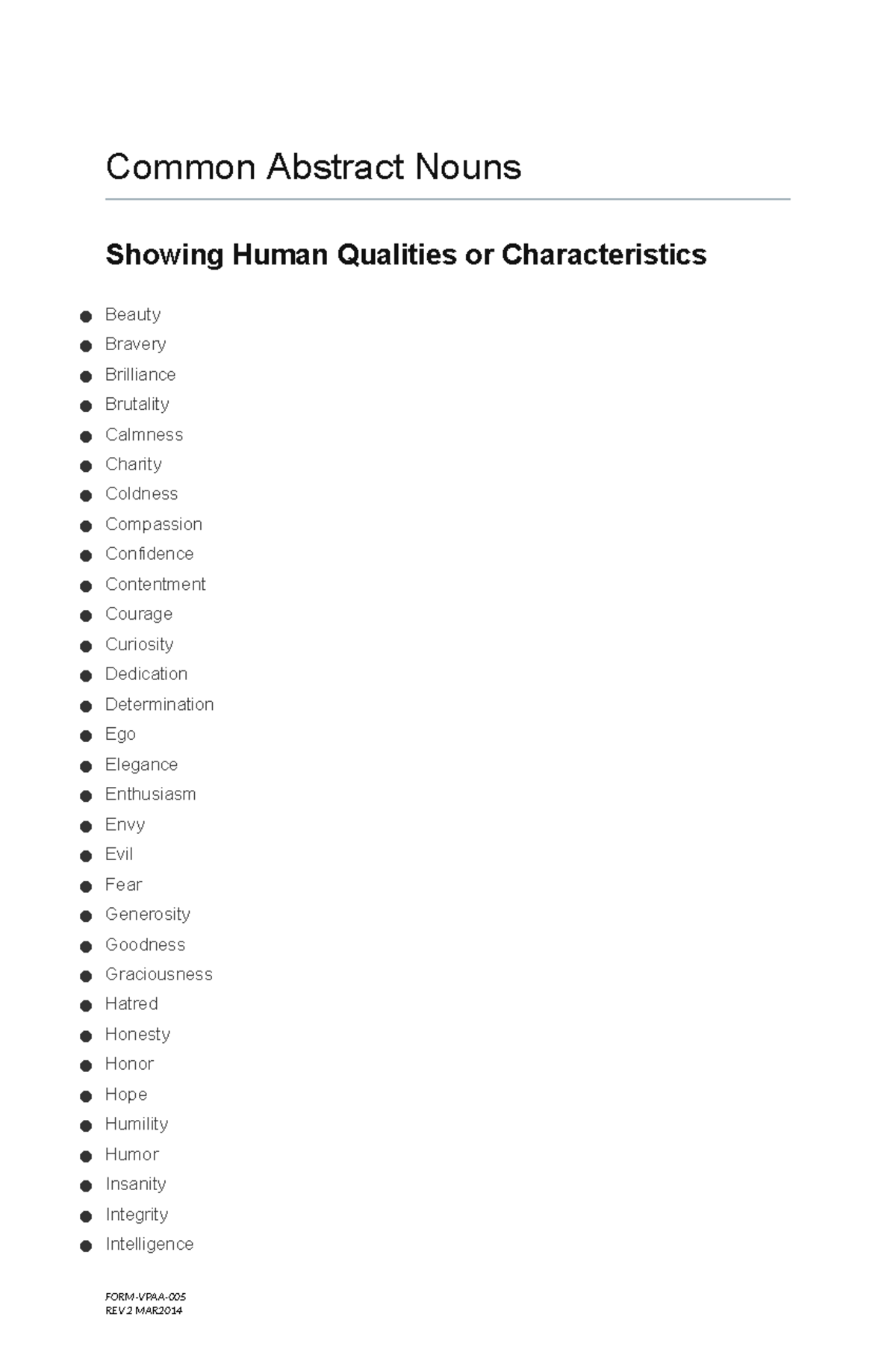 Abstract Nouns - RN 2024 - Common Abstract Nouns Showing Human ...
