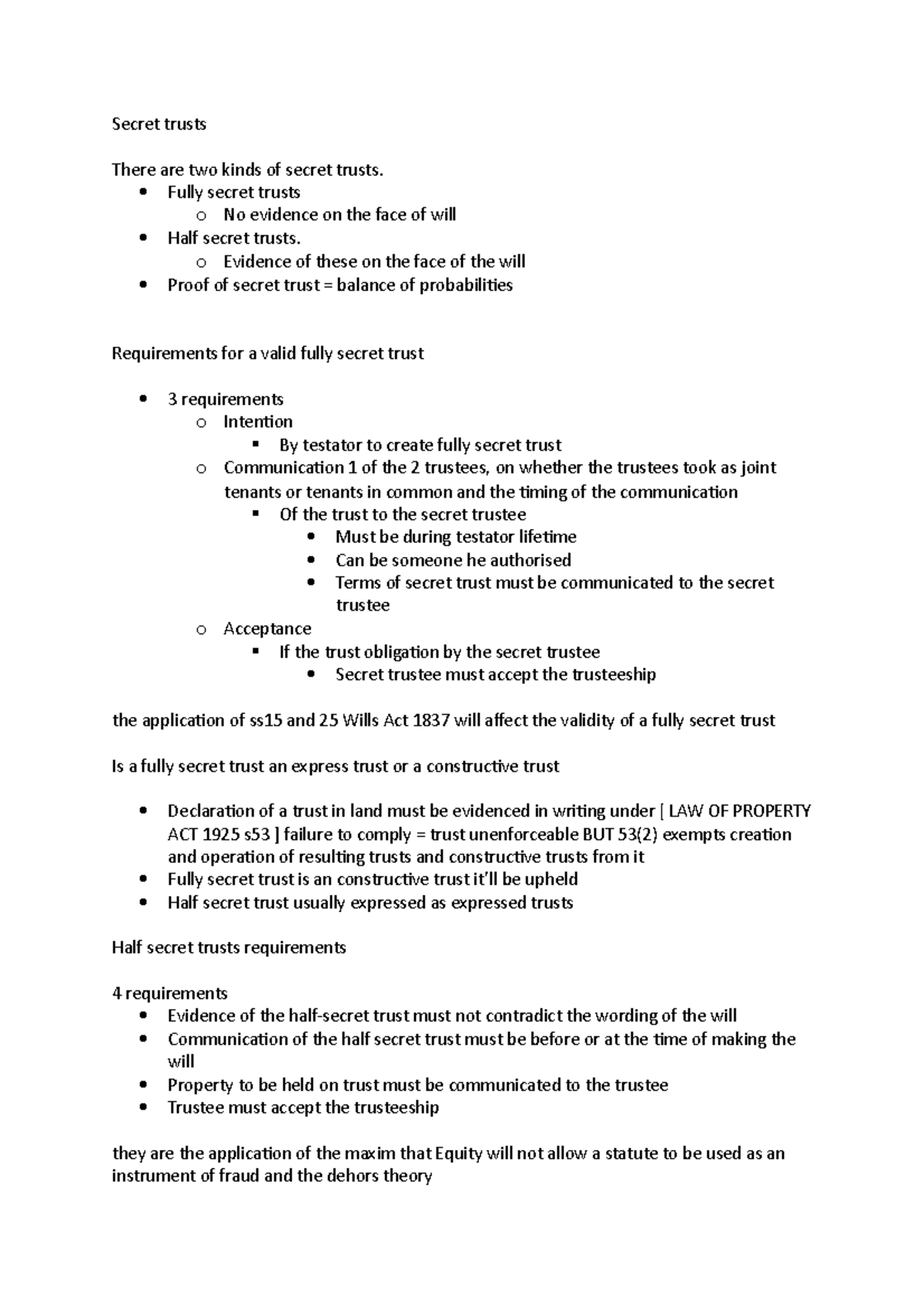 Topic 5 equity - secret trusts - Secret trusts There are two kinds of ...