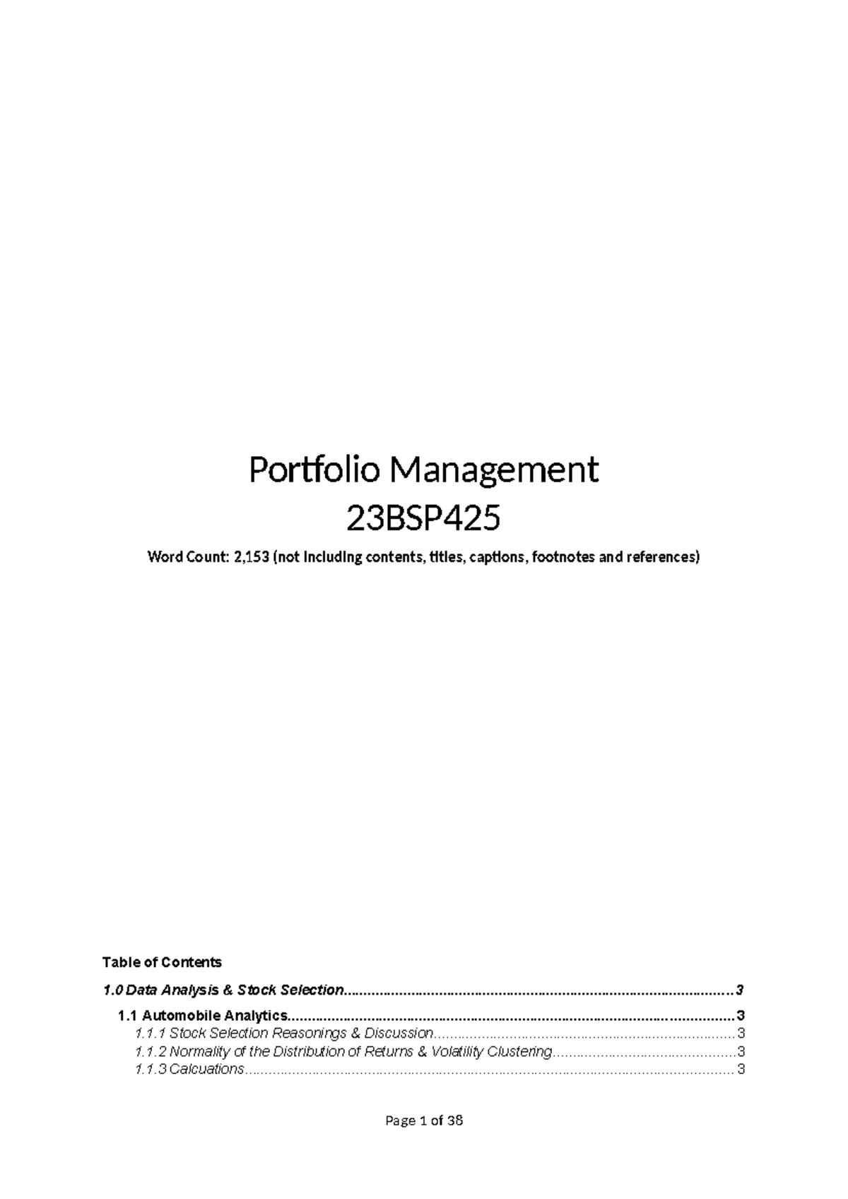 Group CW - Portfolio Management 23BSP Word Count: 2,153 (not including contents, titles ...