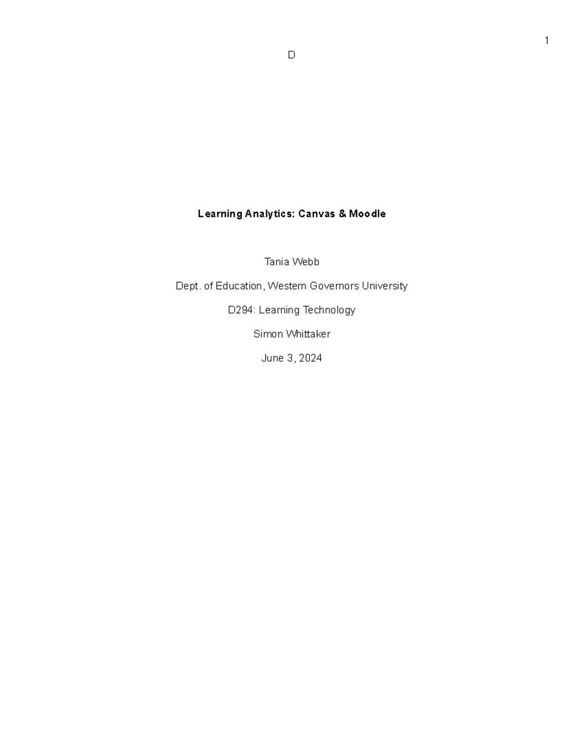 D294 Task 4-Learning Analytics - D Learning Analytics: Canvas & Moodle ...