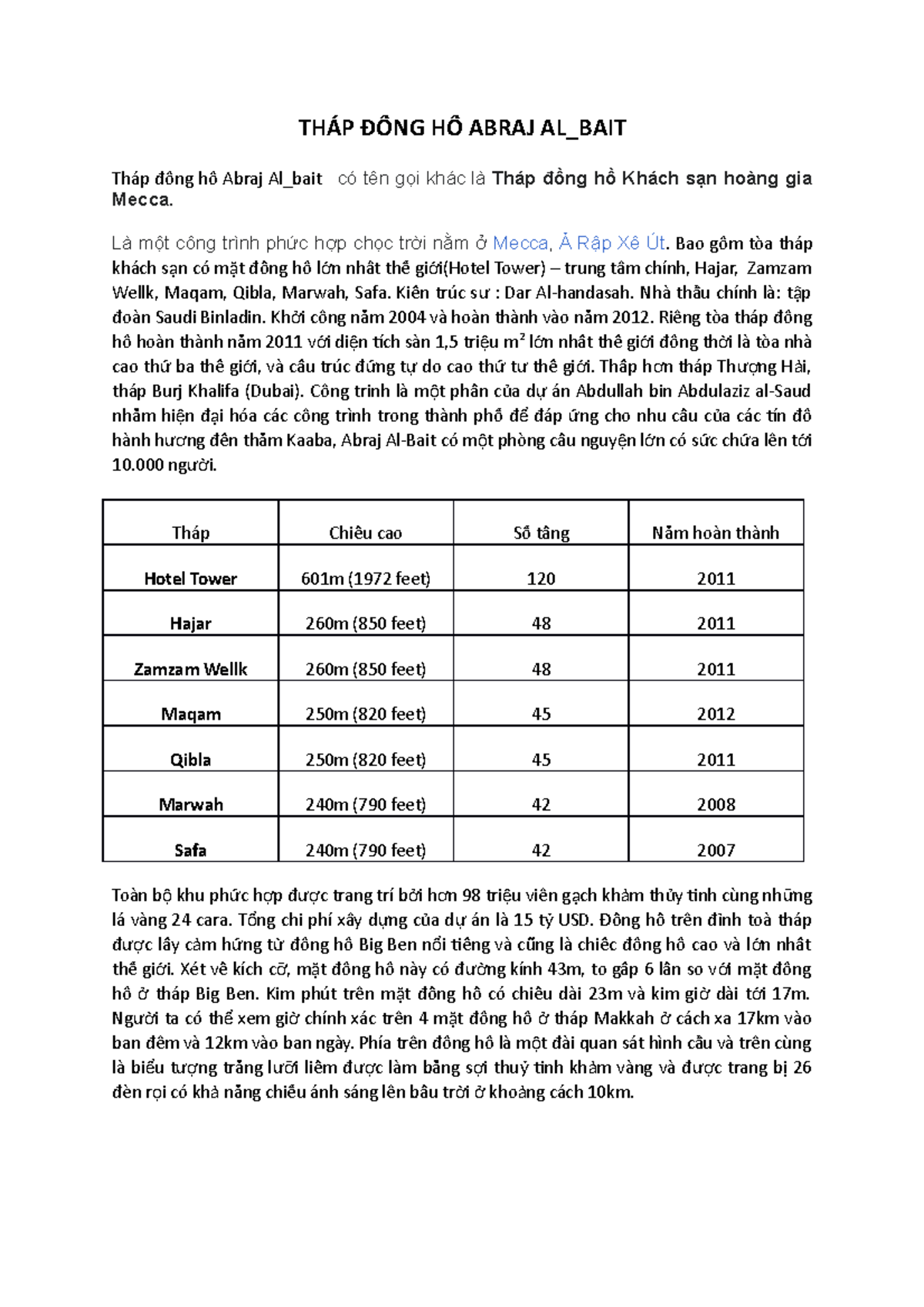 Phannguyenthienan - Ok h Jjj - THÁP ĐỒỒNG HỒỒ ABRAJ AL_BAIT Tháp đồồng ...