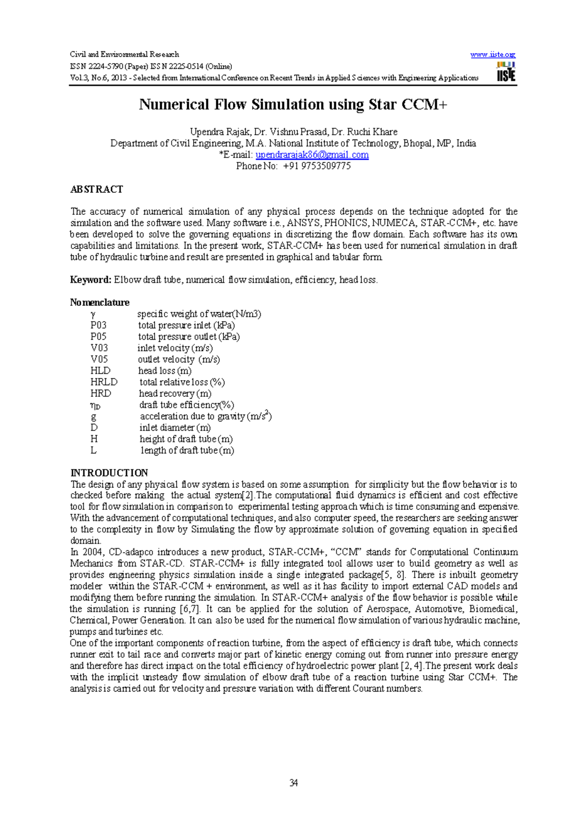 Numerical Flow Simulation using Star CCM-1 - ISSN 2224-5790 (Paper ...