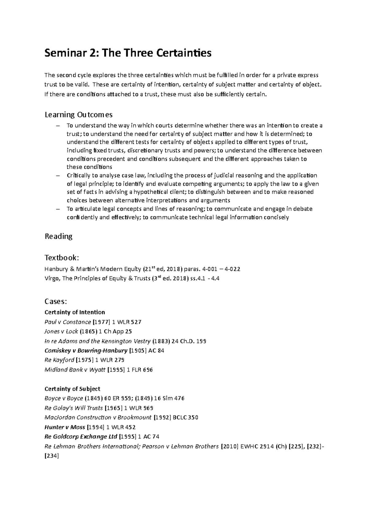 Seminar 2 - Certainties Summary - Seminar 2: The Three Certainties The second cycle explores the ...