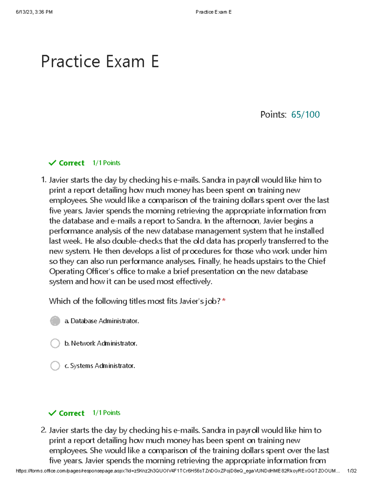 Practice Exam E - - Studocu
