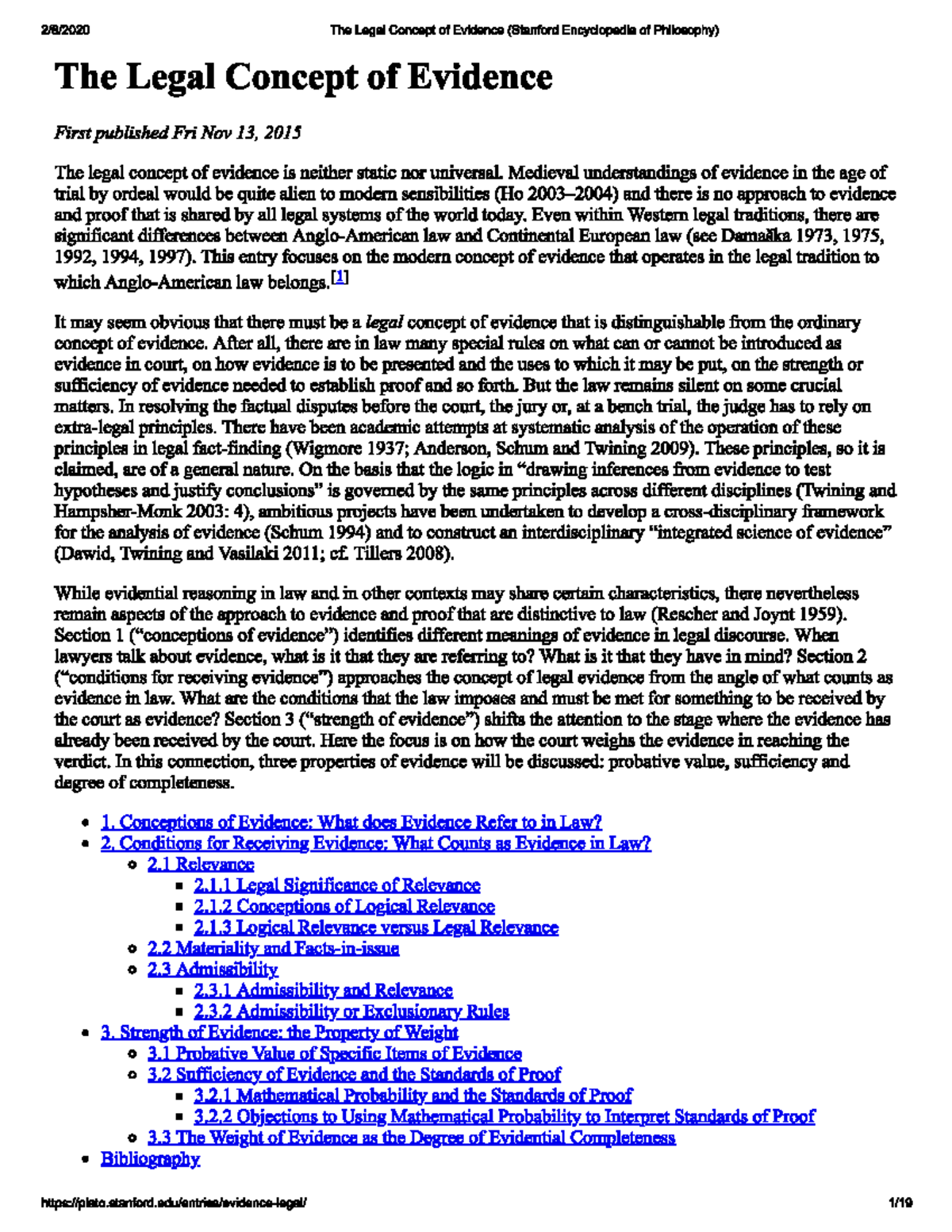 Evidence - Legal methods and Systems - Studocu