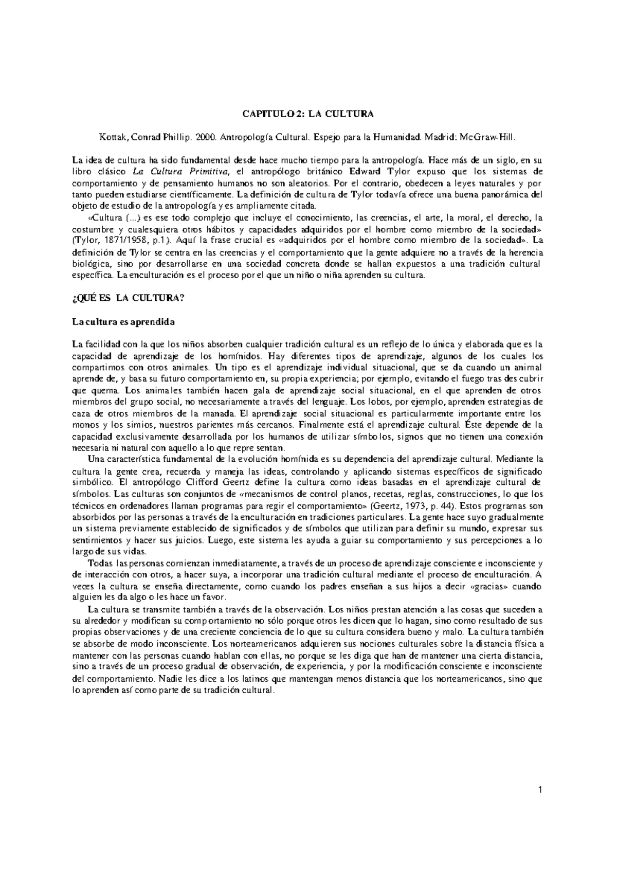 Kottak 02 - 1111111111111111 - CAPITULO 2: LA CULTURA Kottak, Conrad Phillip. 2000. Antropología ...