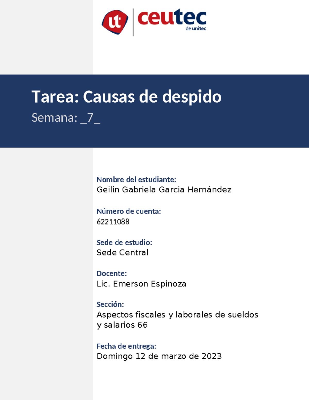 S7 Tarea 6 Aspectos F - Practicas - Nombre del estudiante: Geilin ...