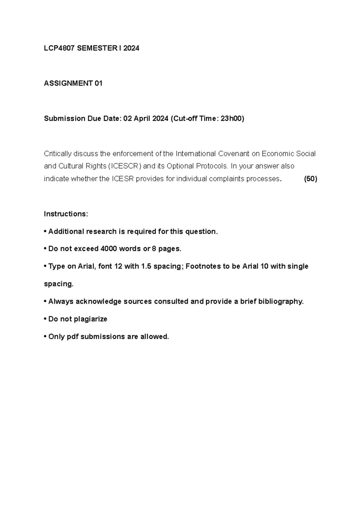 LCP4807 Semester I 2024 ASS 01 - LCP4807 SEMESTER I 2024 ASSIGNMENT 01 Submission Due Date: 02 ...
