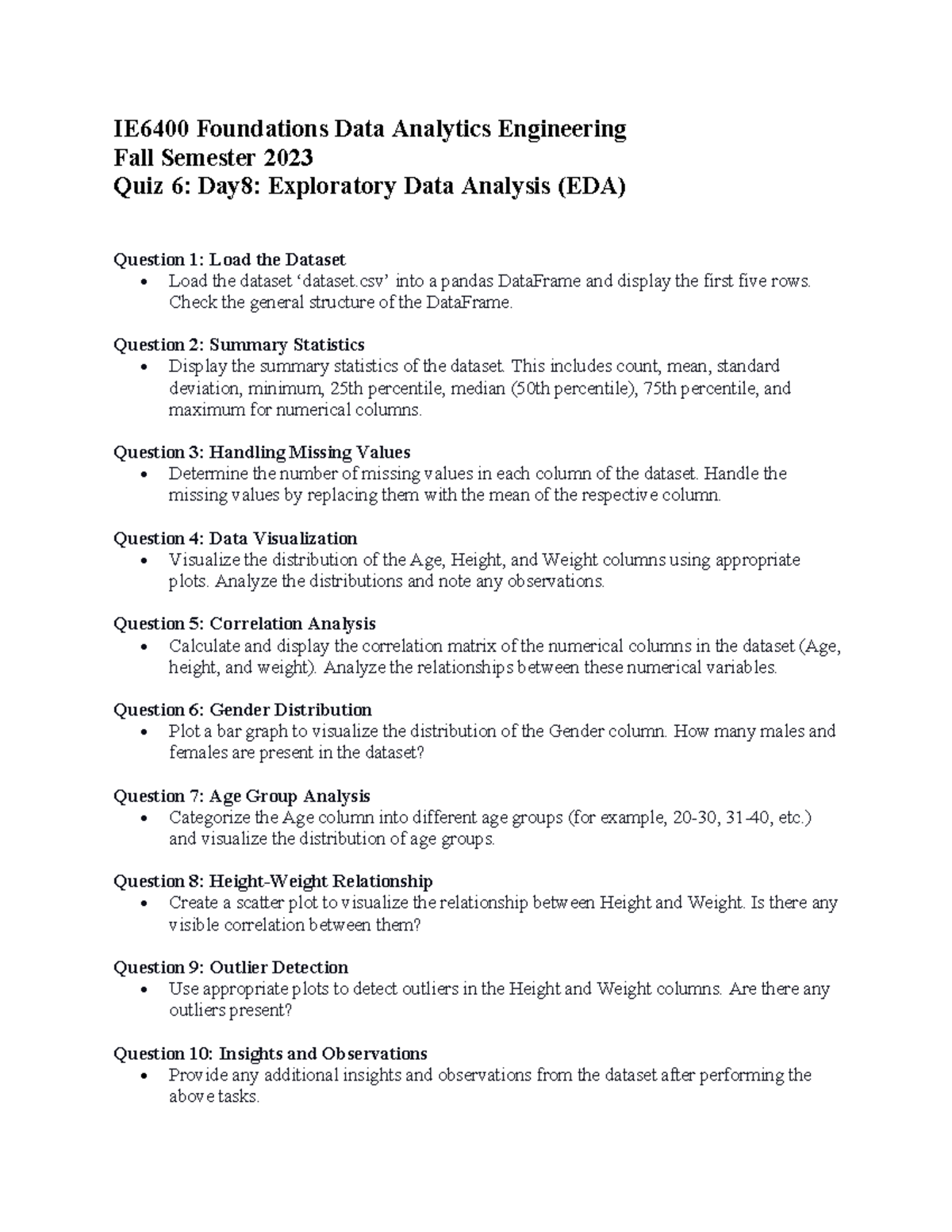 IE6400 Quiz6 Day8 - assignment for eda - IE6400 Foundations Data Analytics Engineering Fall ...