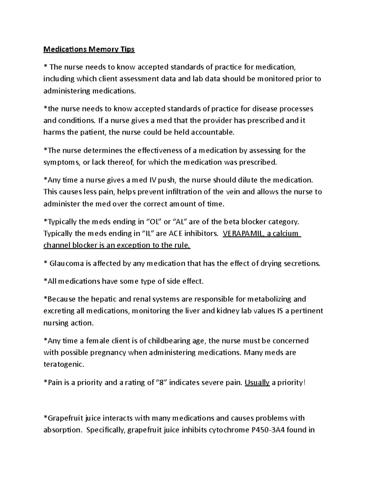 Medications Memory Tips - Medicaions Memory Tips The nurse needs to ...