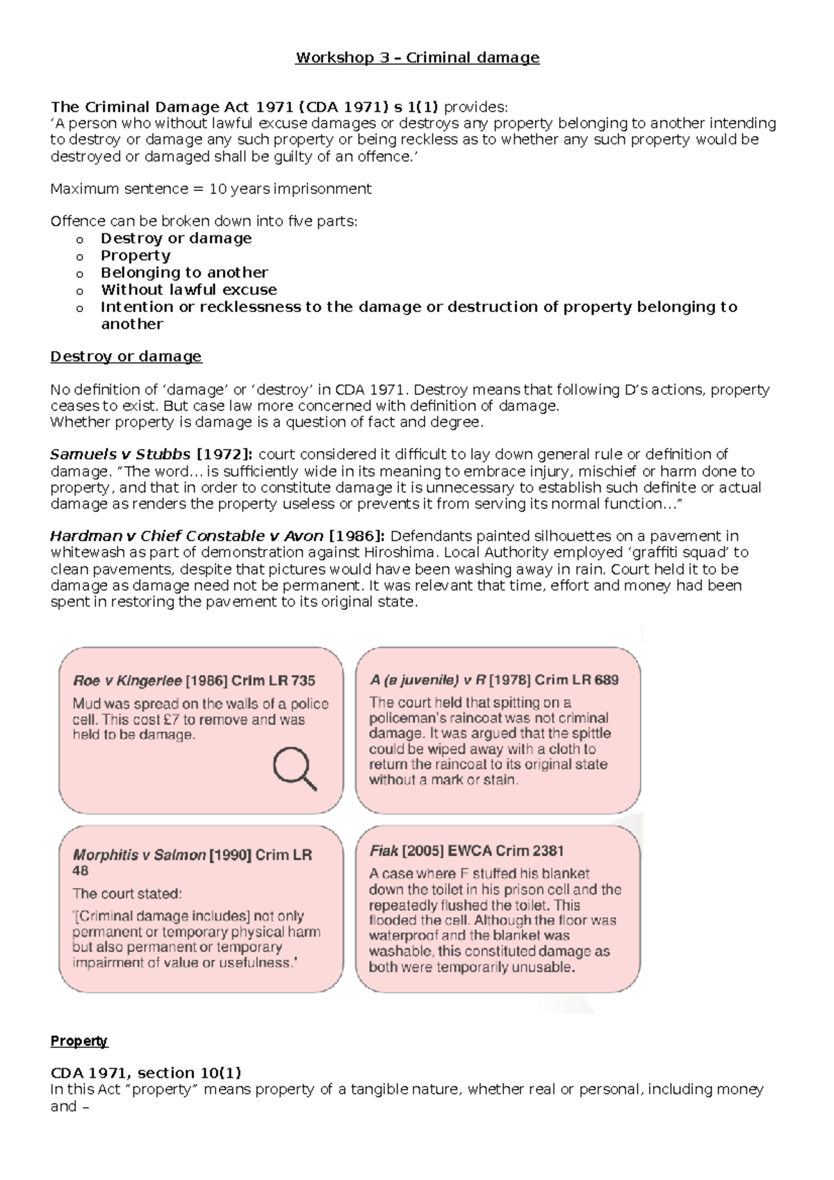 Workshop 3 - Criminal Damage - Workshop 3 – Criminal damage The ...